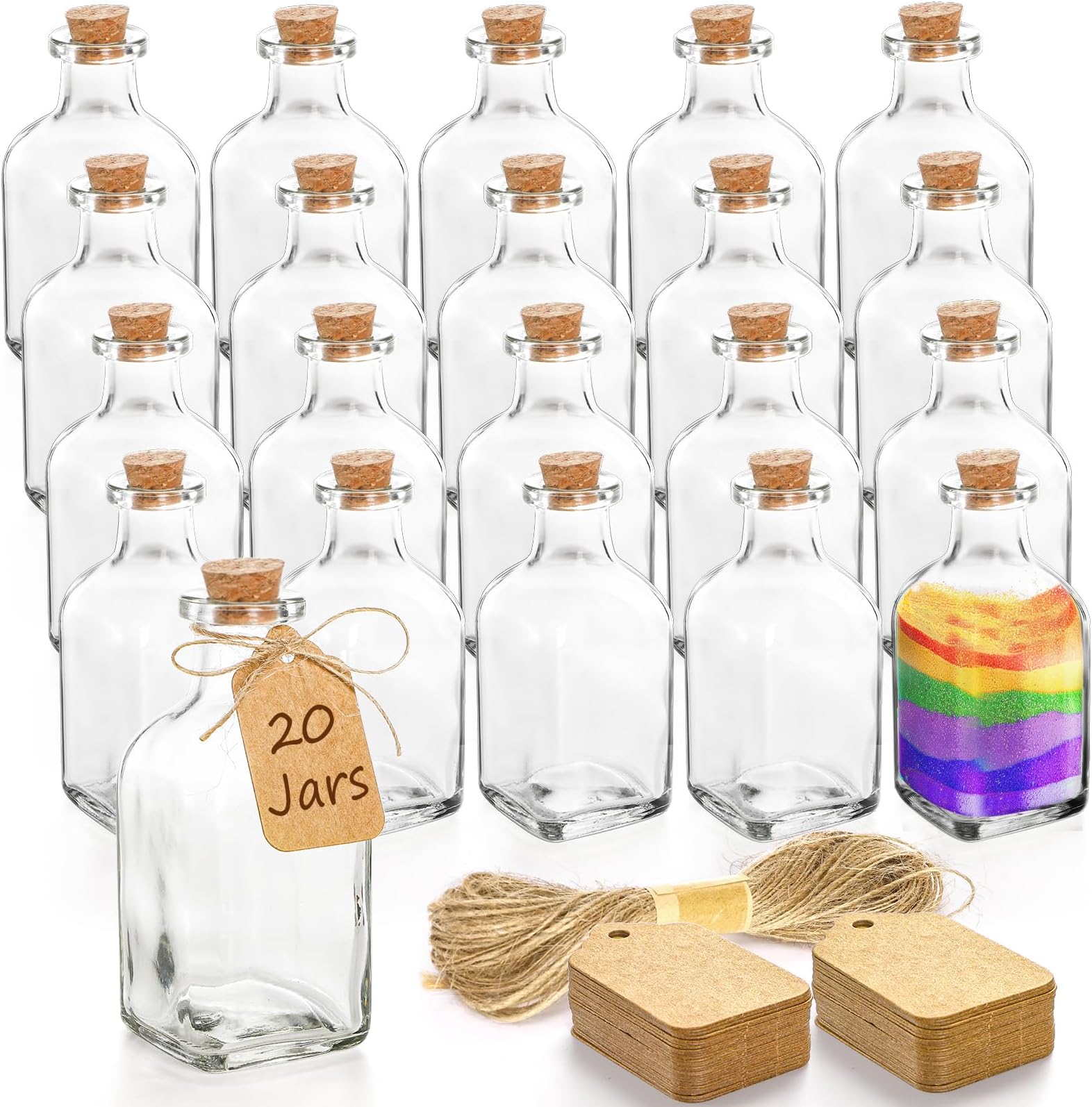 Amazon.com: ZOOFOX 20 Pack Glass Bottles with Cork Stoppers, 3.4 oz ...