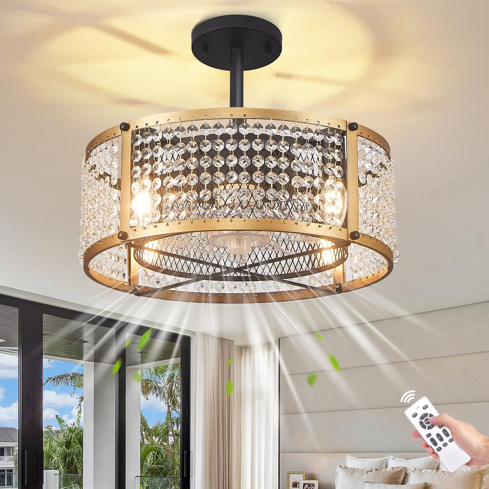 Black and Gold Ceiling Fan with Light, Caged Ceiling Fans with Lights ...