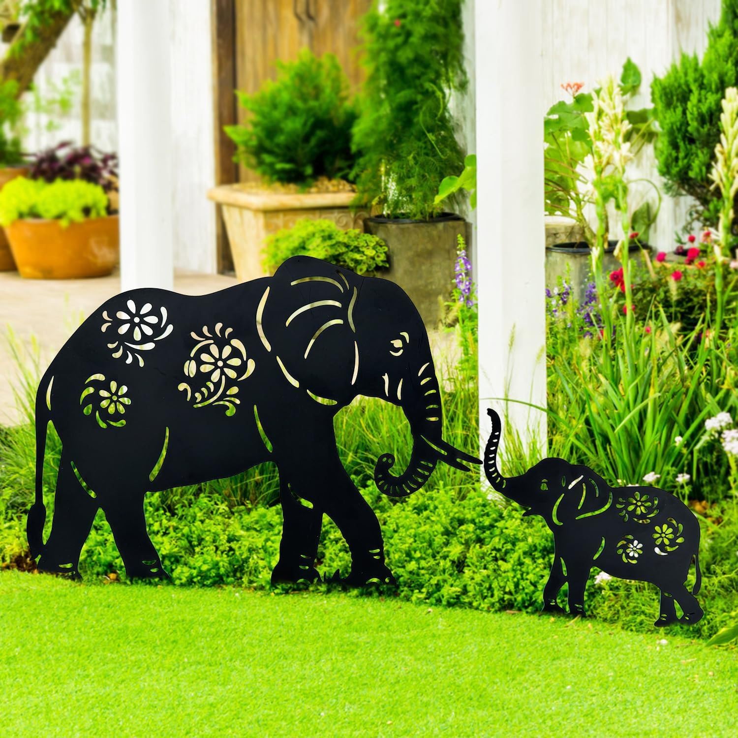 Set of 2 Decorative Metal Elephant Garden Stakes for Yard Garden Lawn ...