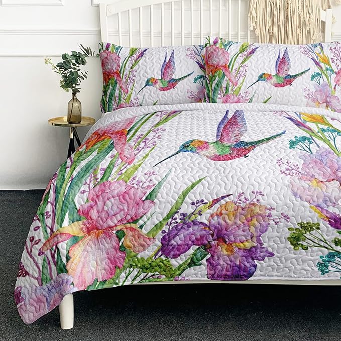 Amazon.com: BlessLiving Tropical Birds Quilt Set King Size, Watercolor ...