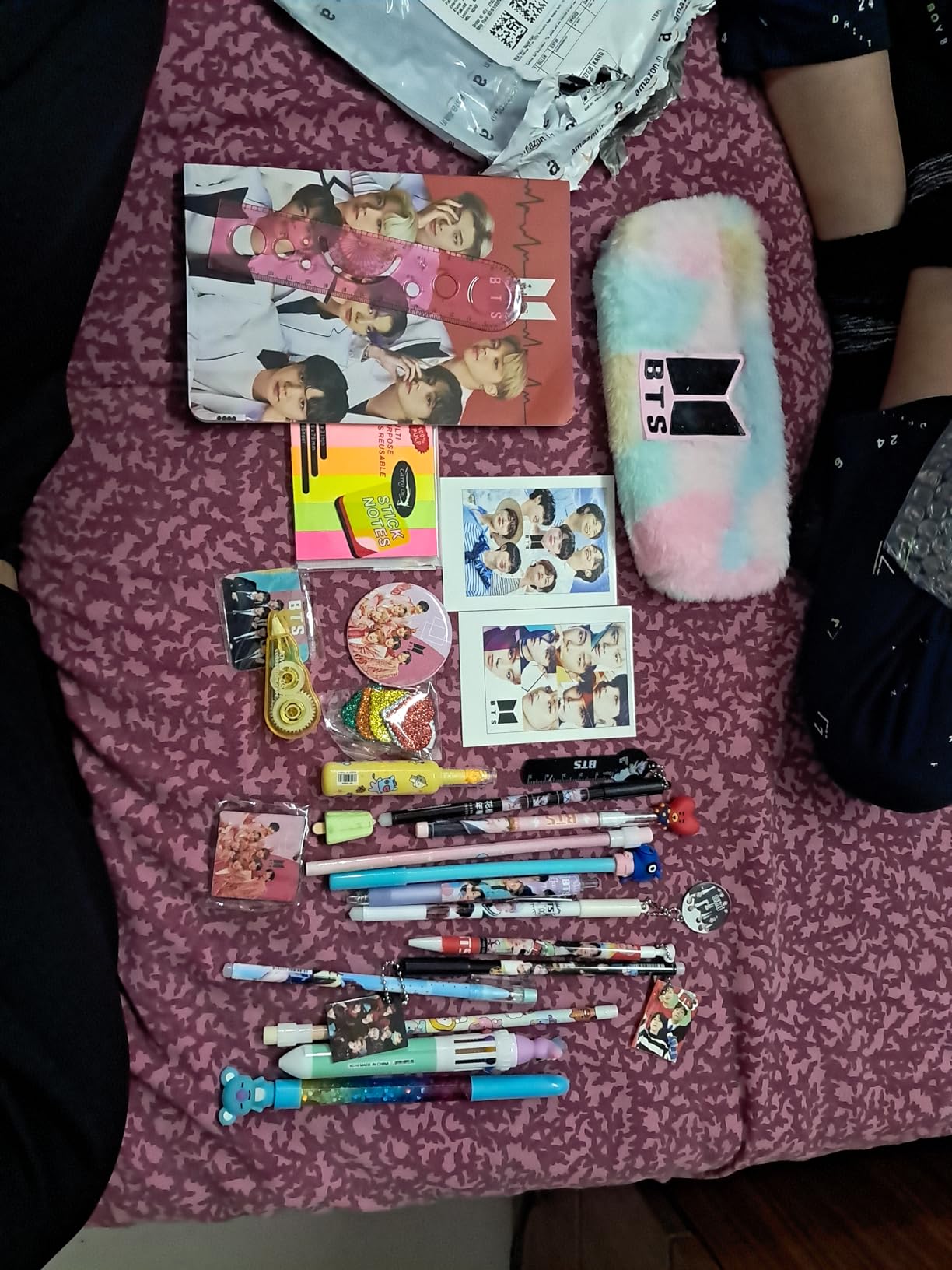 Buy KOBBET Polyester 27Pcs Bts Theme Stationery Set Bts Blue Pencil ...