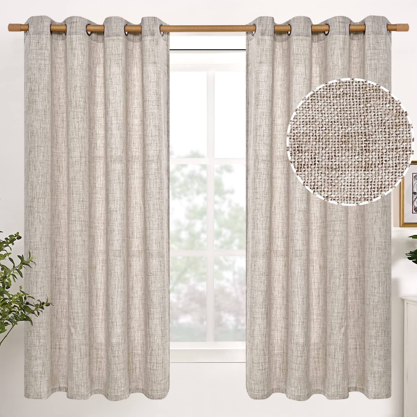YoungsTex Natural Linen Curtains 63 Inches Long Window Curtains for ...