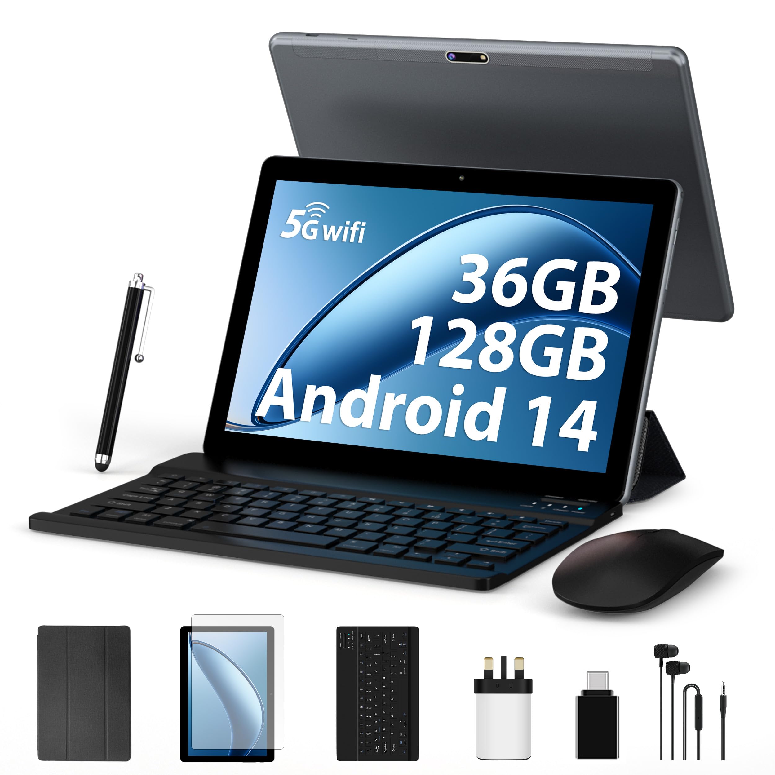 FLYCOAY Tablet 10 Inch 2025 Android 14 Octa-Core 2.0GHz,5G WIFI 6/ 36GB ...