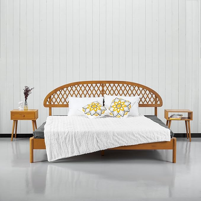 Amazon.com: NTC Gem Wooden Bed Frame with Headboard, Solid Oak ...