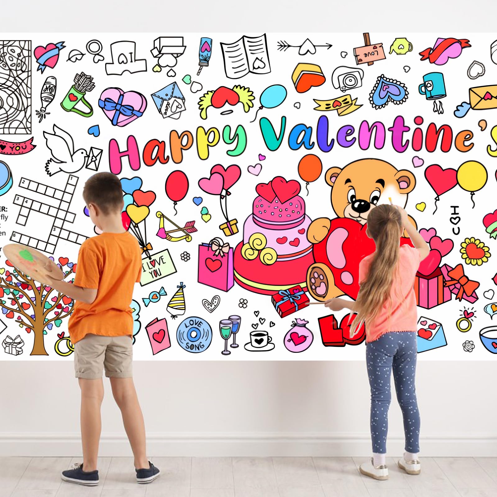 Snapklik.com : Happy Valentines Day Coloring Poster, Giant Valentines ...