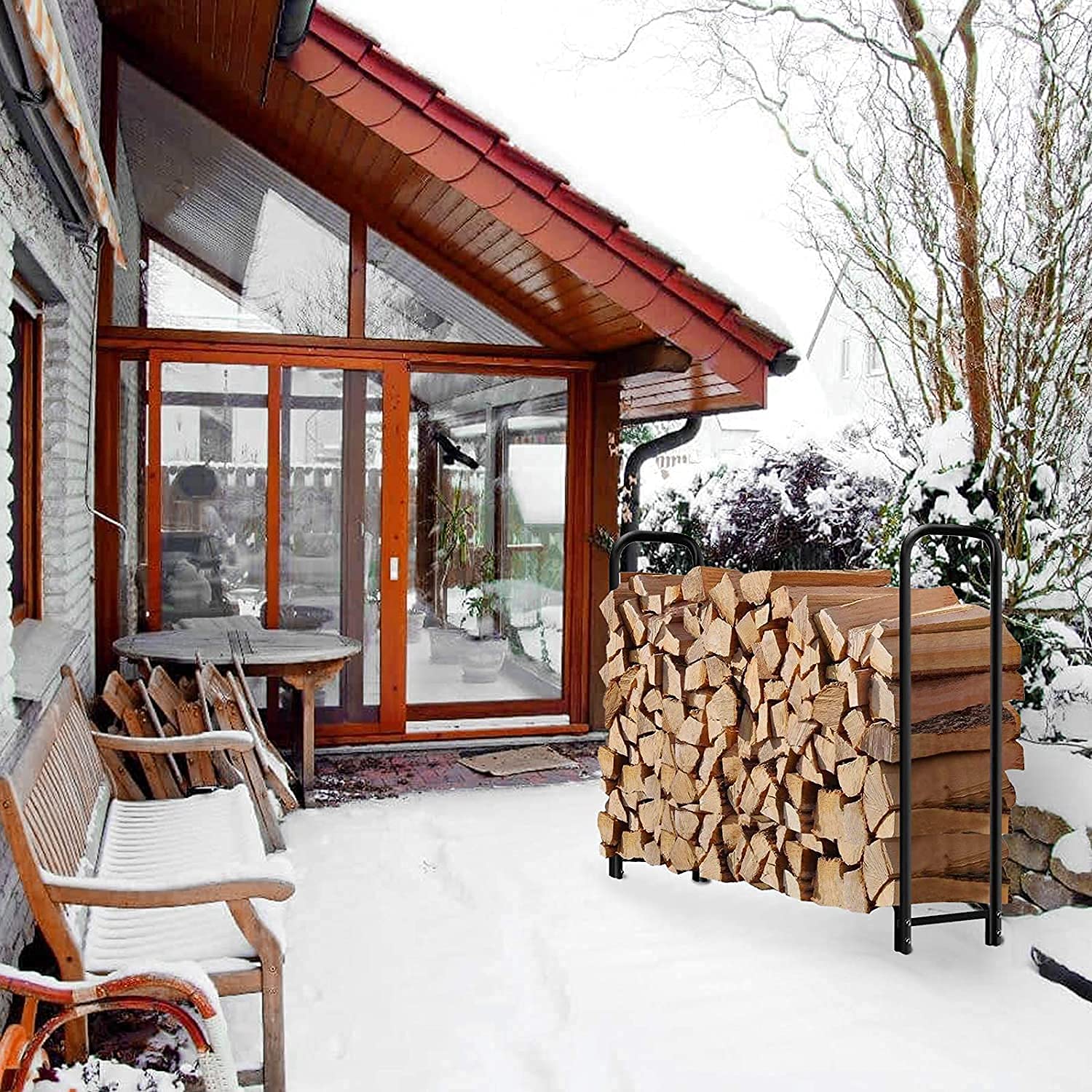 Buy Amagabeli 4ft Firewood Rack Outdoor Indoor Heavy Duty Wood Rack for ...