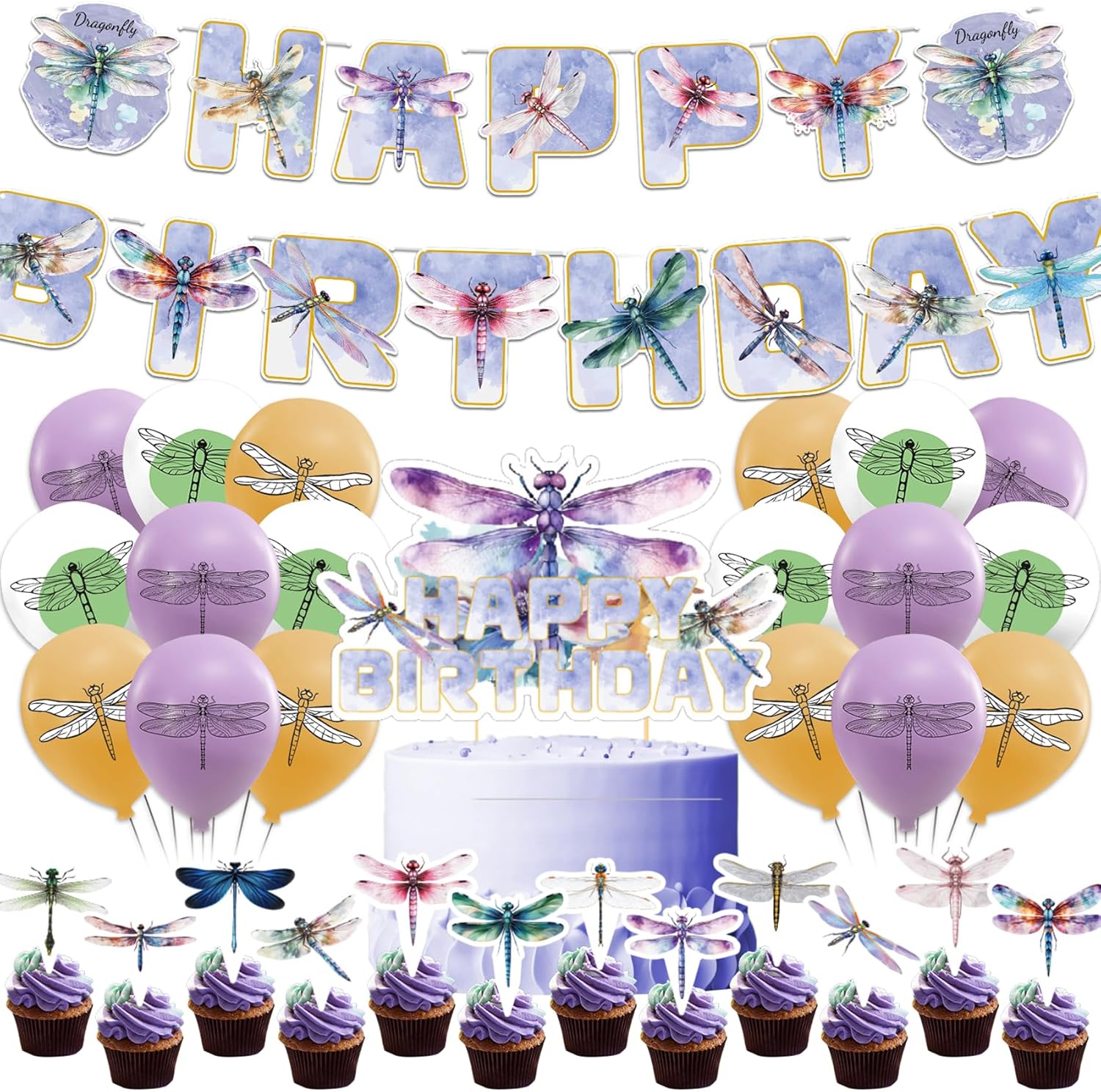 Amazon.com: Dragonfly Birthday Decorations Cute Insect Dragonfly Party ...