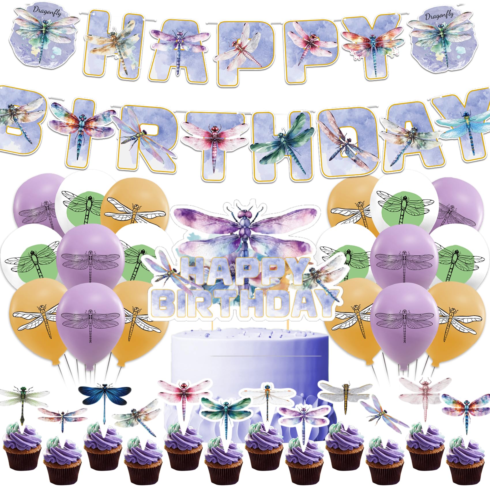 Amazon.com: Dragonfly Birthday Decorations Cute Insect Dragonfly Party ...