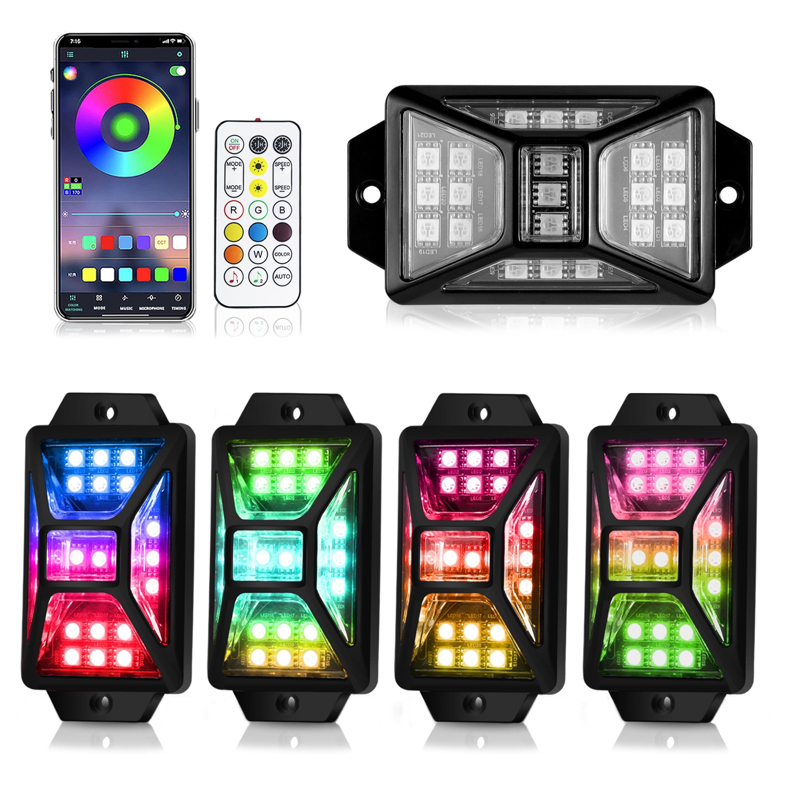 Amazon.com: 4 Pods Full Angle RGB Rock Lights Compatible with 12V-24V ...