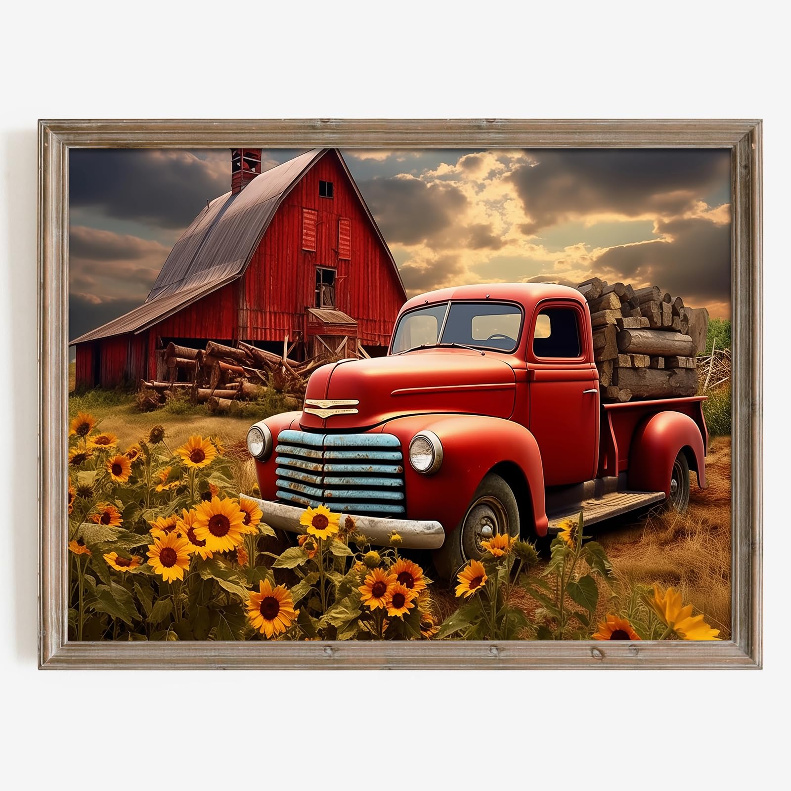 Amazon.com: Farmhouse Rustic Pictures Red Barn Painting Old Truck ...