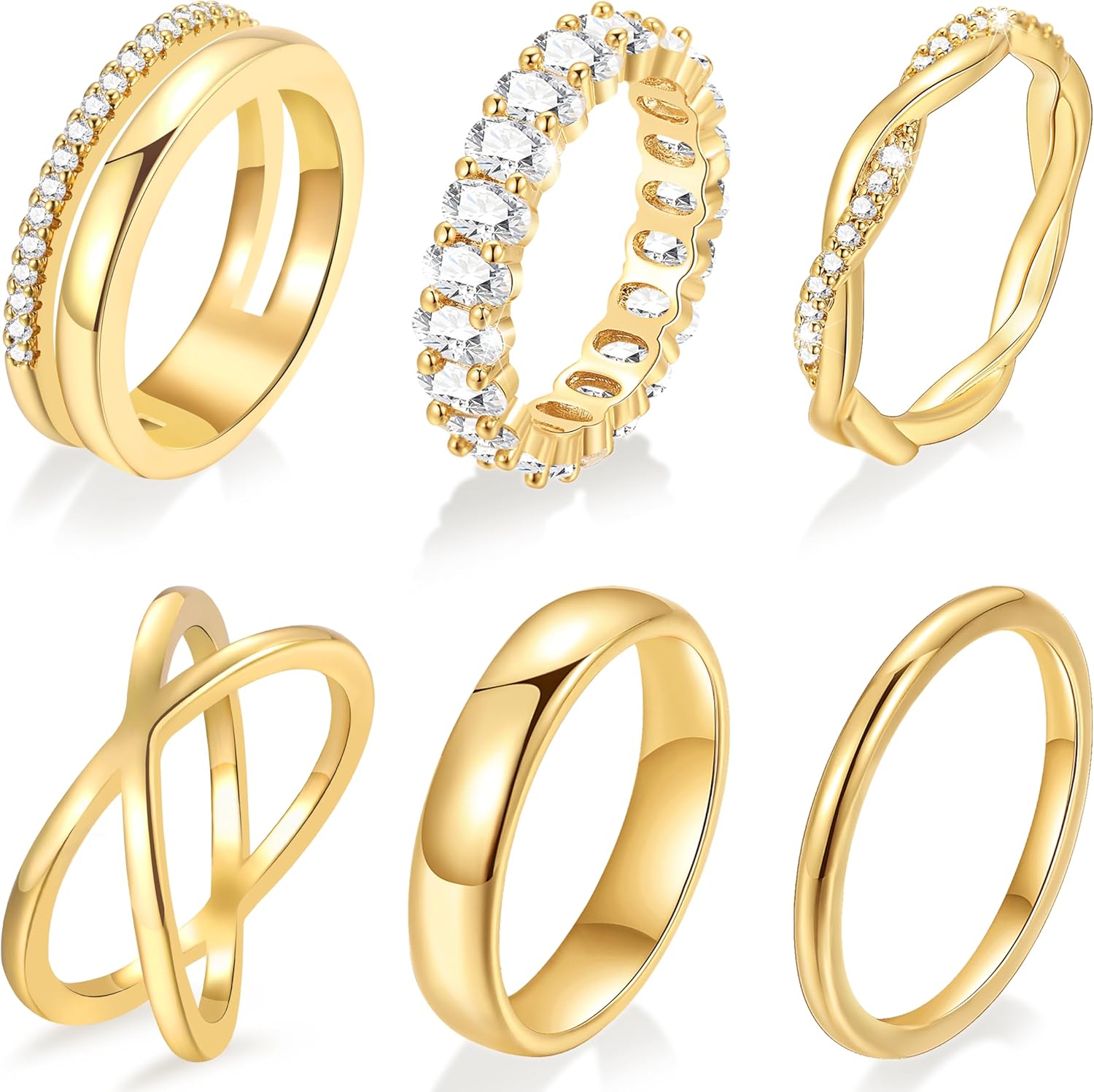 Amazon.com: Gold Rings Set for Women Non Tarnish, 14k Plated Stacking ...