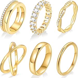 Amazon.com: Gold Rings Set for Women Non Tarnish, 14k Gold Plated ...
