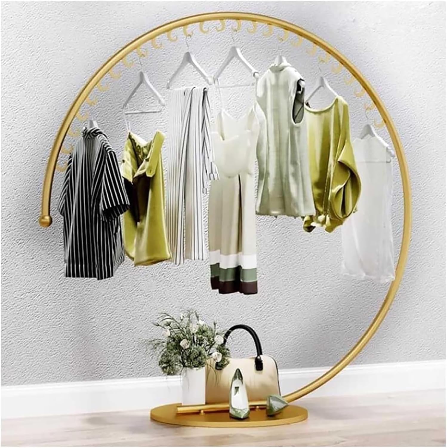 Heavy Duty Round Hanging Clothing Rack with Hooks, Freestanding C-Style ...