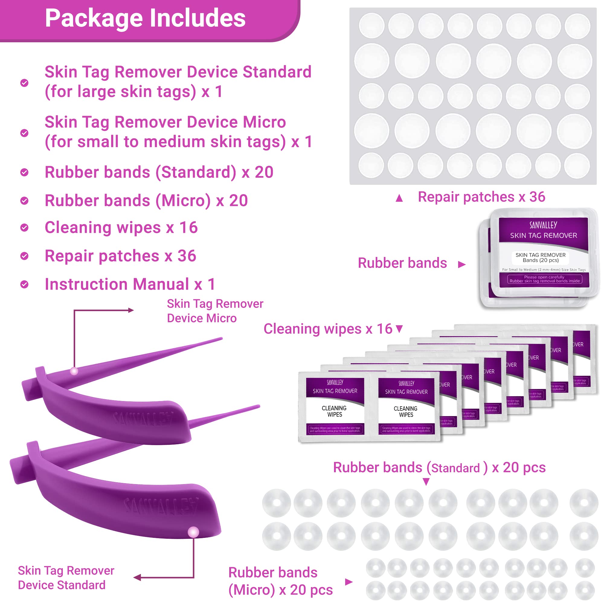 Buy Skin Tag Removal Kit, Small & Standard Skin Tag Remover Device, 36 ...