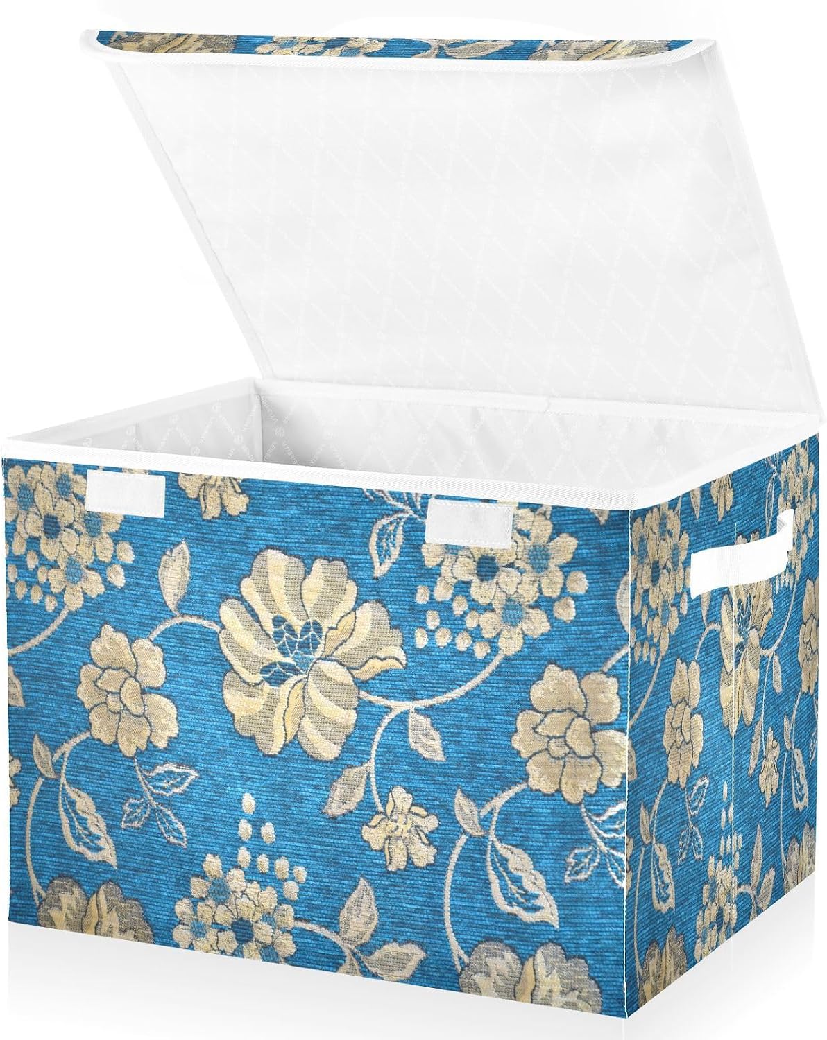 Amazon.com - DIGTIA Embroidery Floral Gold Storage Bins with Lids Blue ...