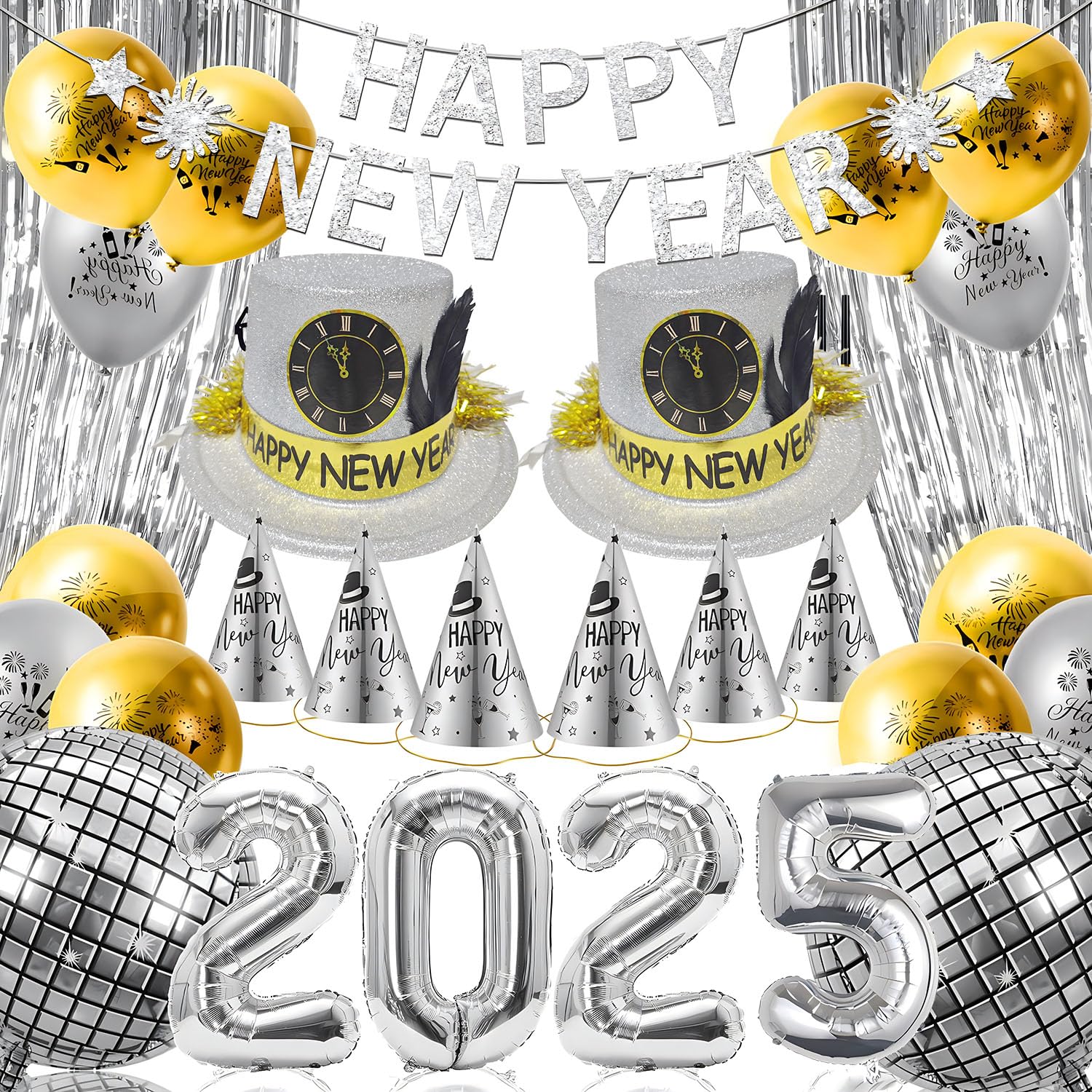 Amazon.com: New Years Eve Party Supplies 2025 Silver,Happy New Year ...