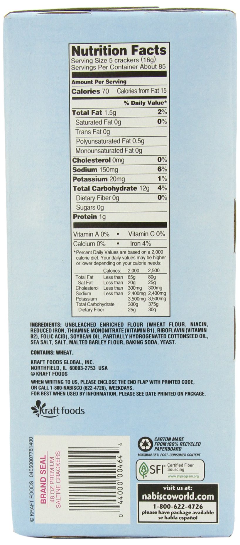 Saltine Crackers Nutrition Label