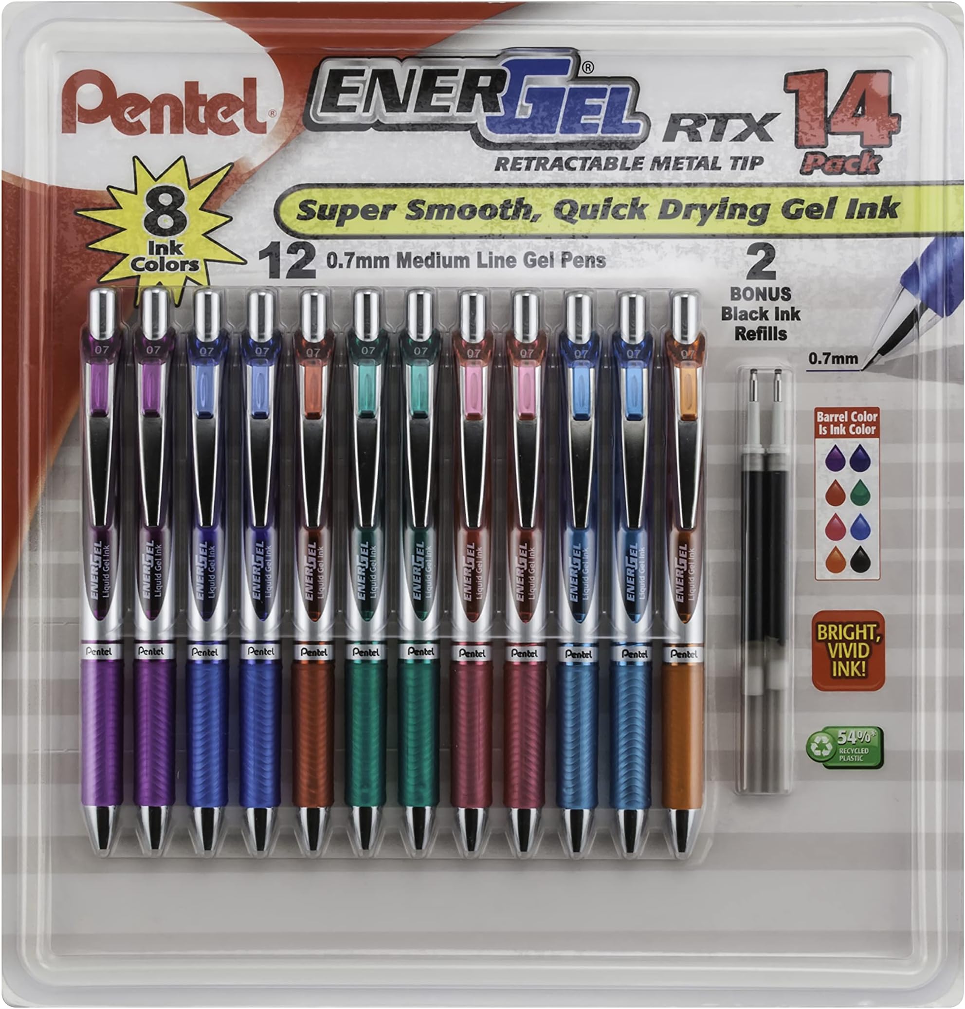 Amazon.com: Pentonic Gel Pens in Case, 12 Count, 0.6mm, 0.7mm, 1.0mm ...