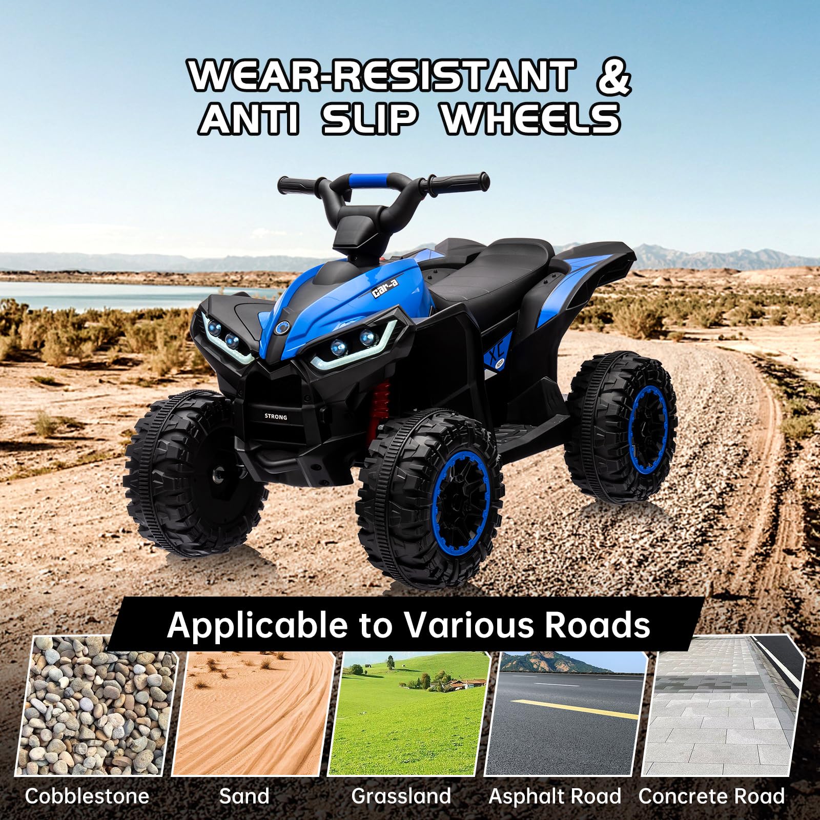 Kids ATV Ride on Toy 12V 4 Power Wheels for Kids, Battery Powered Quad ...