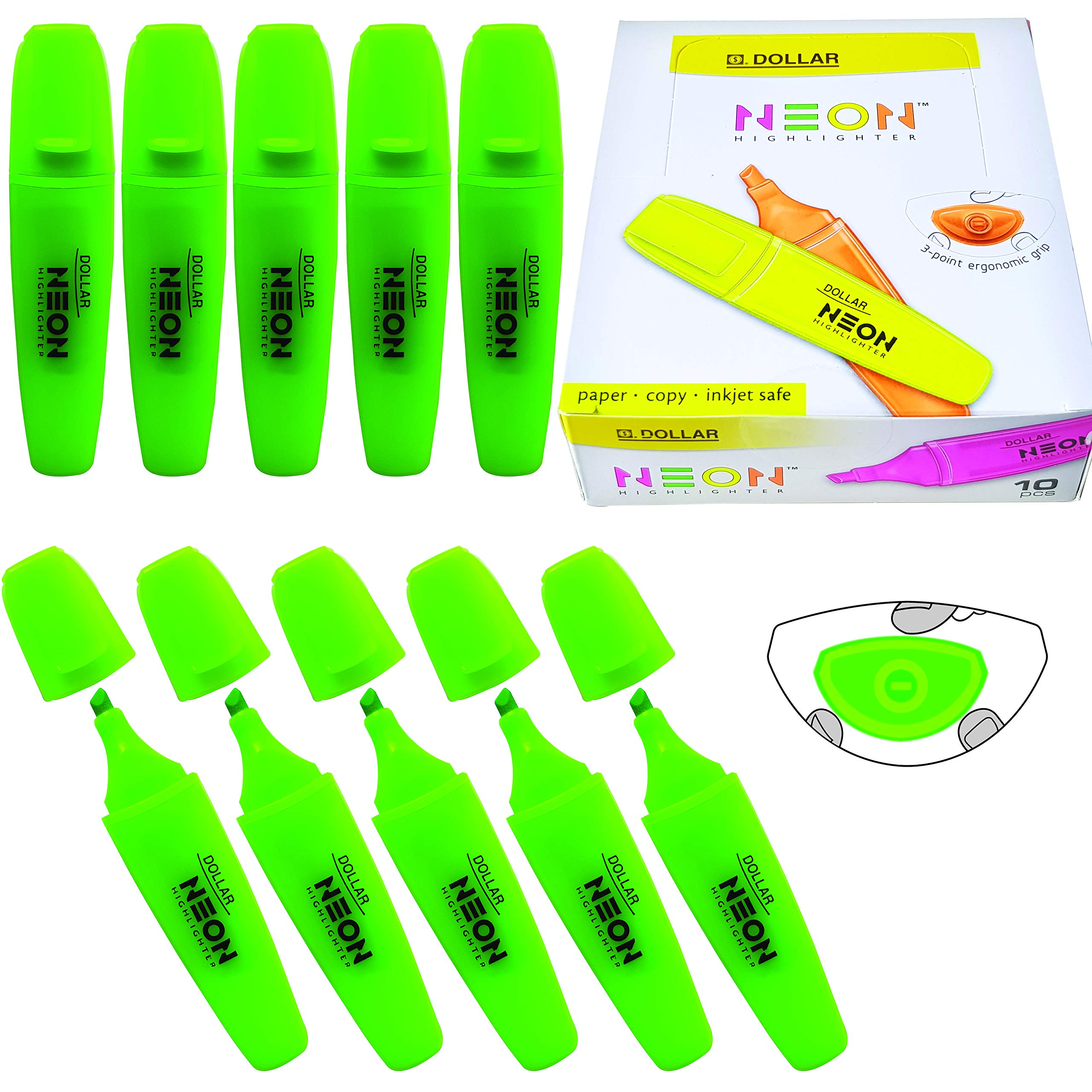 NEON Bright Colours Highlighters Pens Value Pack 3-Point Ergonomic Grip ...