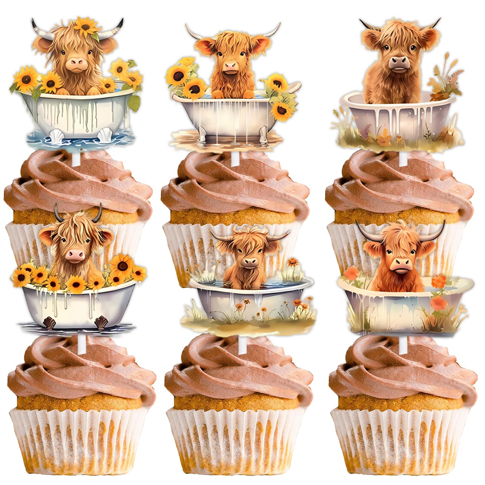 Amazon.com: 18pcs Brown Glitter Highland Cow Dessert Cupcake Topper ...
