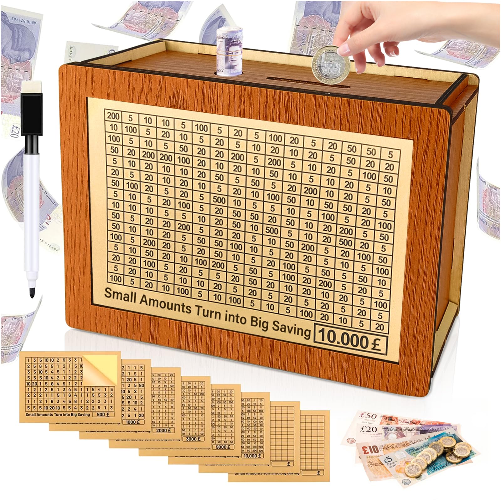 Audasi Wooden Money Saving Box Reusable Cash Vault Money Jar for Kids ...