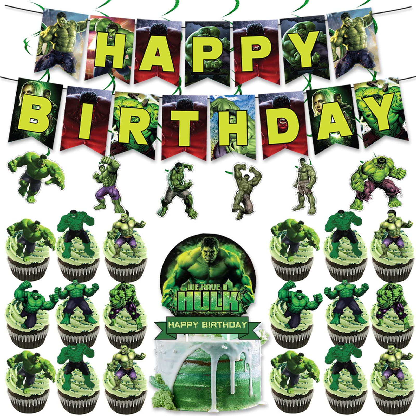 46 pcs Hulk party decoration set FAMILIO-Hulk Happy birthday banner ...