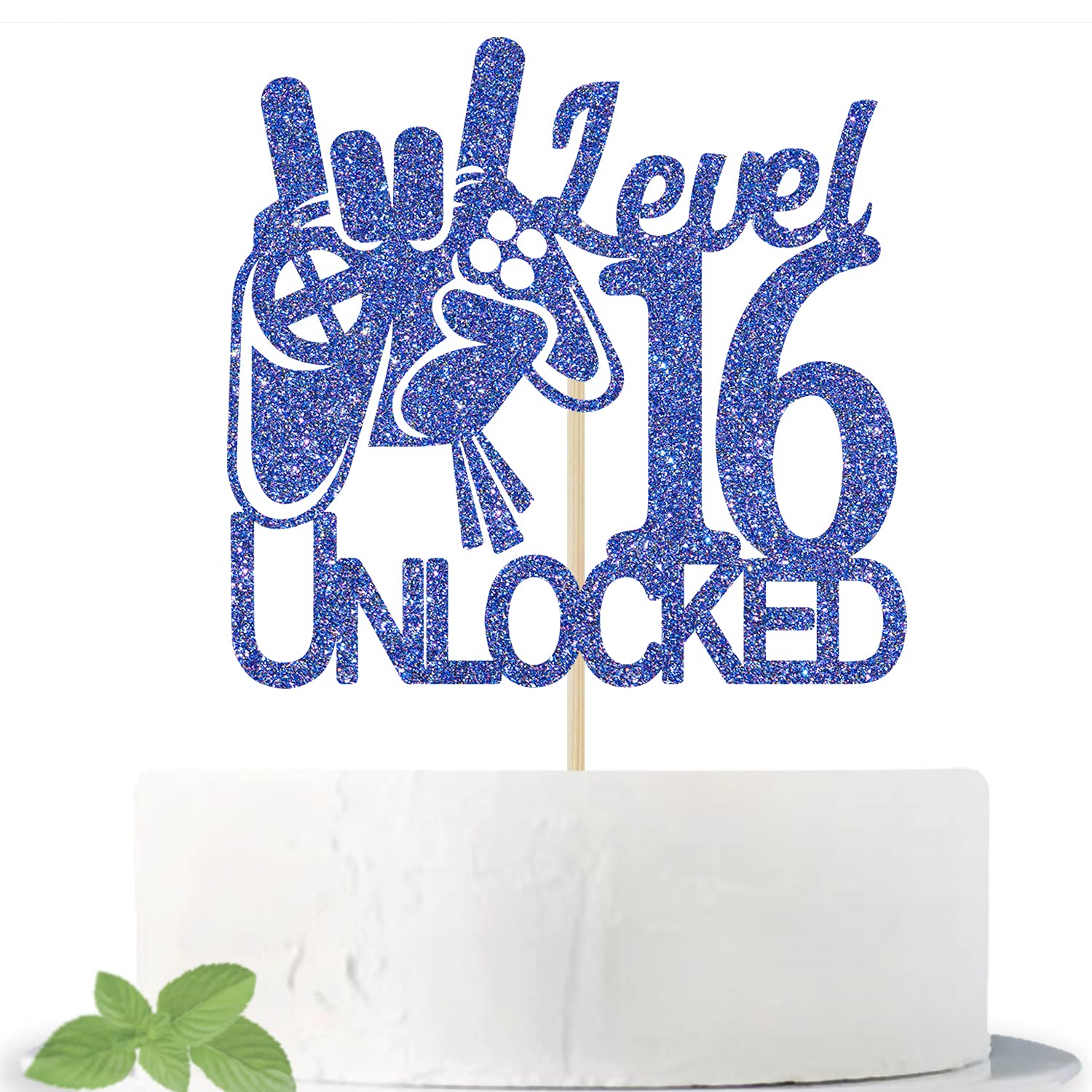 Buy Blue Glitter Level 16 Game Birthday Cake Topper - Boy's 16th ...