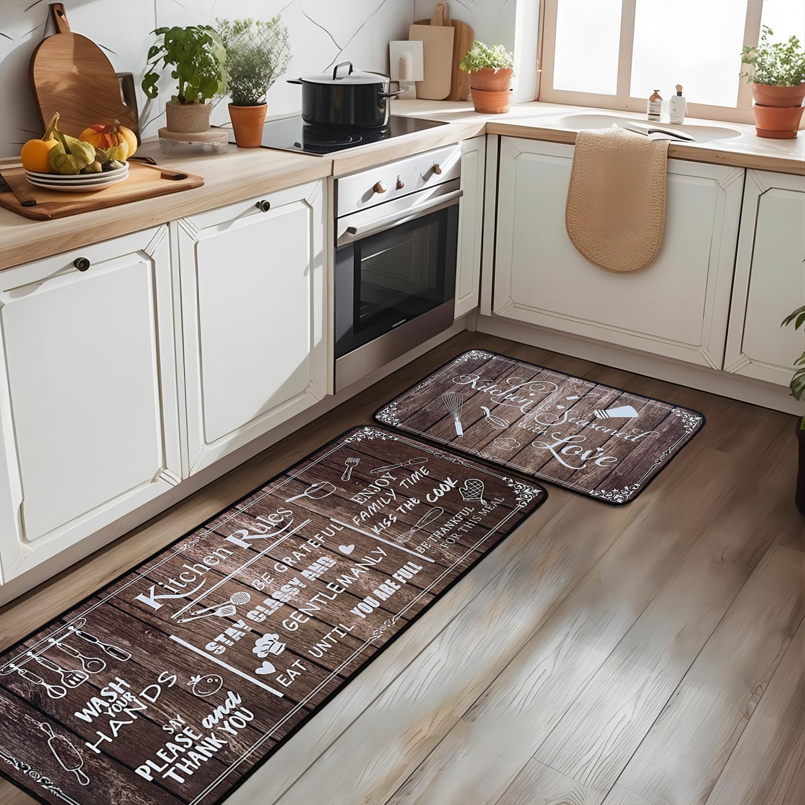 Brown Kitchen Rugs,Non Skid Washable Microfiber mats for Kitchen Floor ...