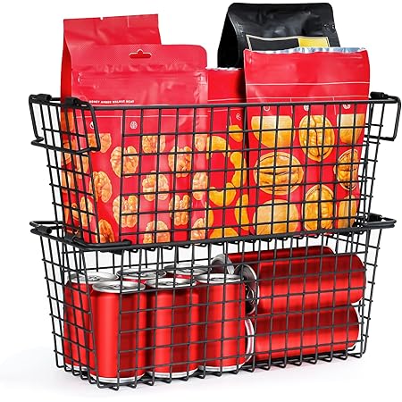 Amazon.com: Wire Basket Stackable Metal Storage Basket Set for Kitchen ...