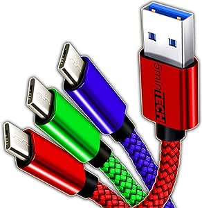 Amazon.com: [3 Pack] - (Red, Blue, Green) Micro USB Cable Nylon Braided ...