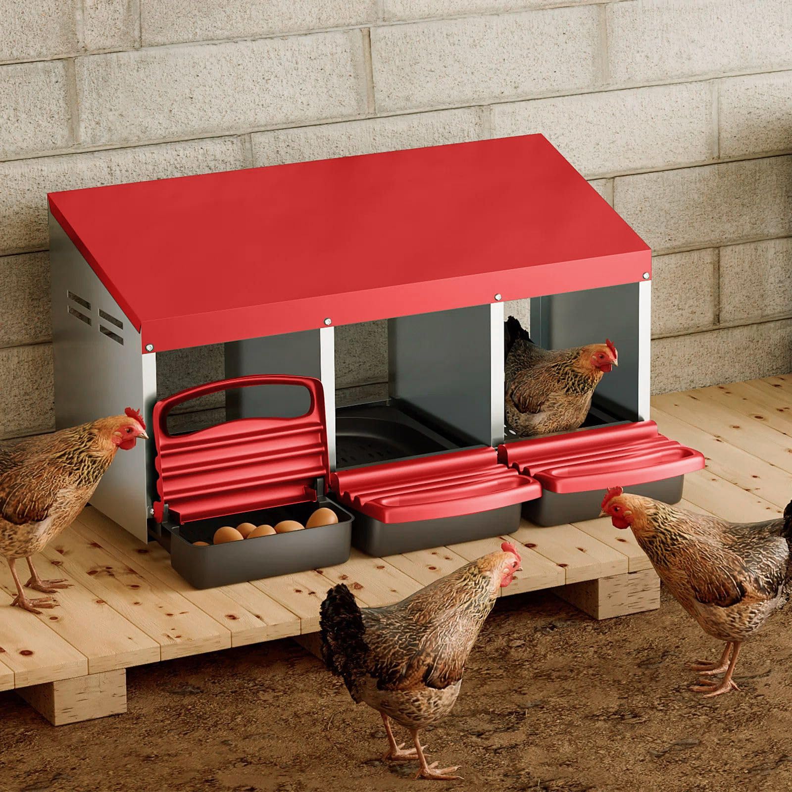 Pet Scene 3 Hole Chicken Nesting Box Roll Away Hen Chook Laying Nest ...