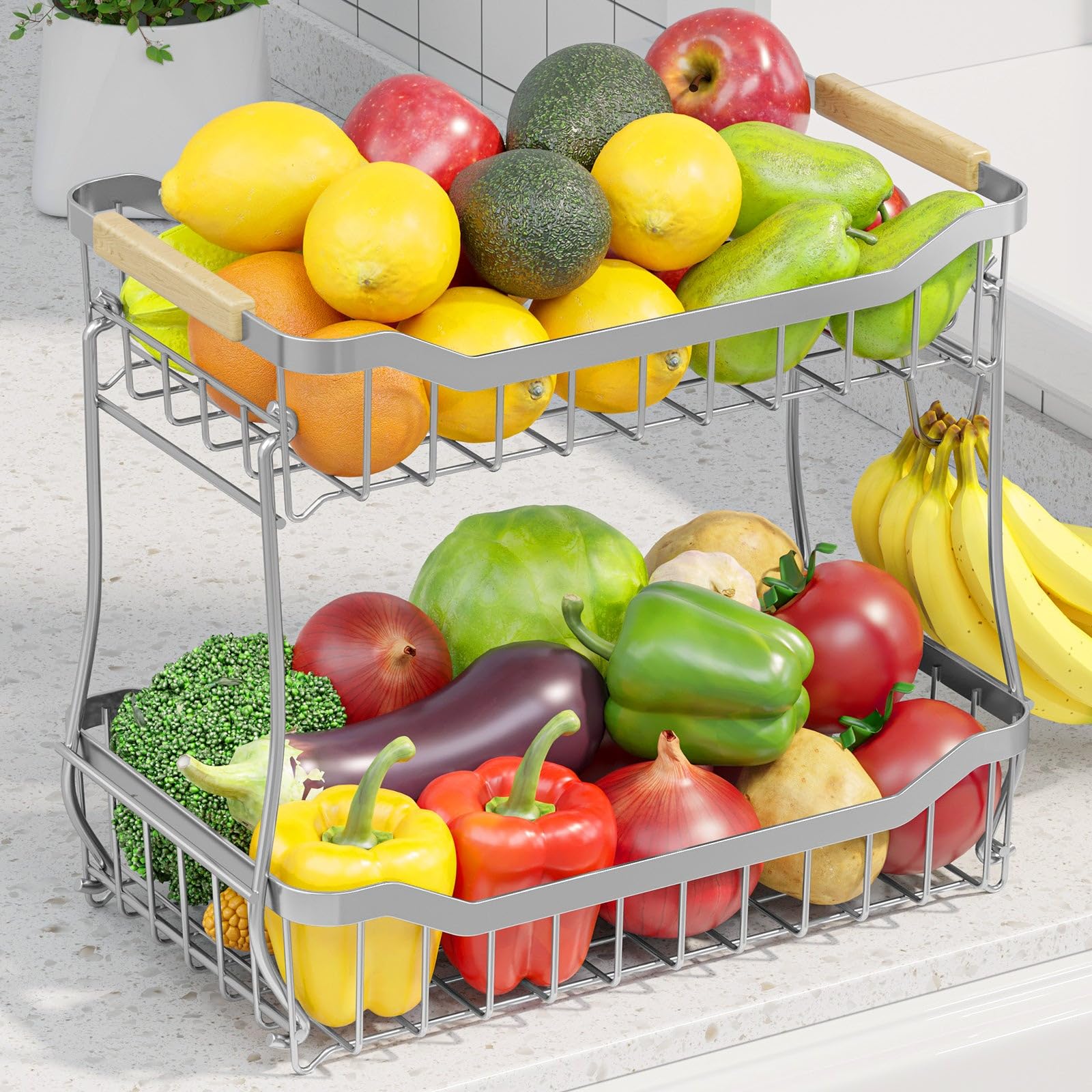 Amazon.com: Sakugi Fruit Basket - 2 Tier Fruit Basket for Kitchen ...