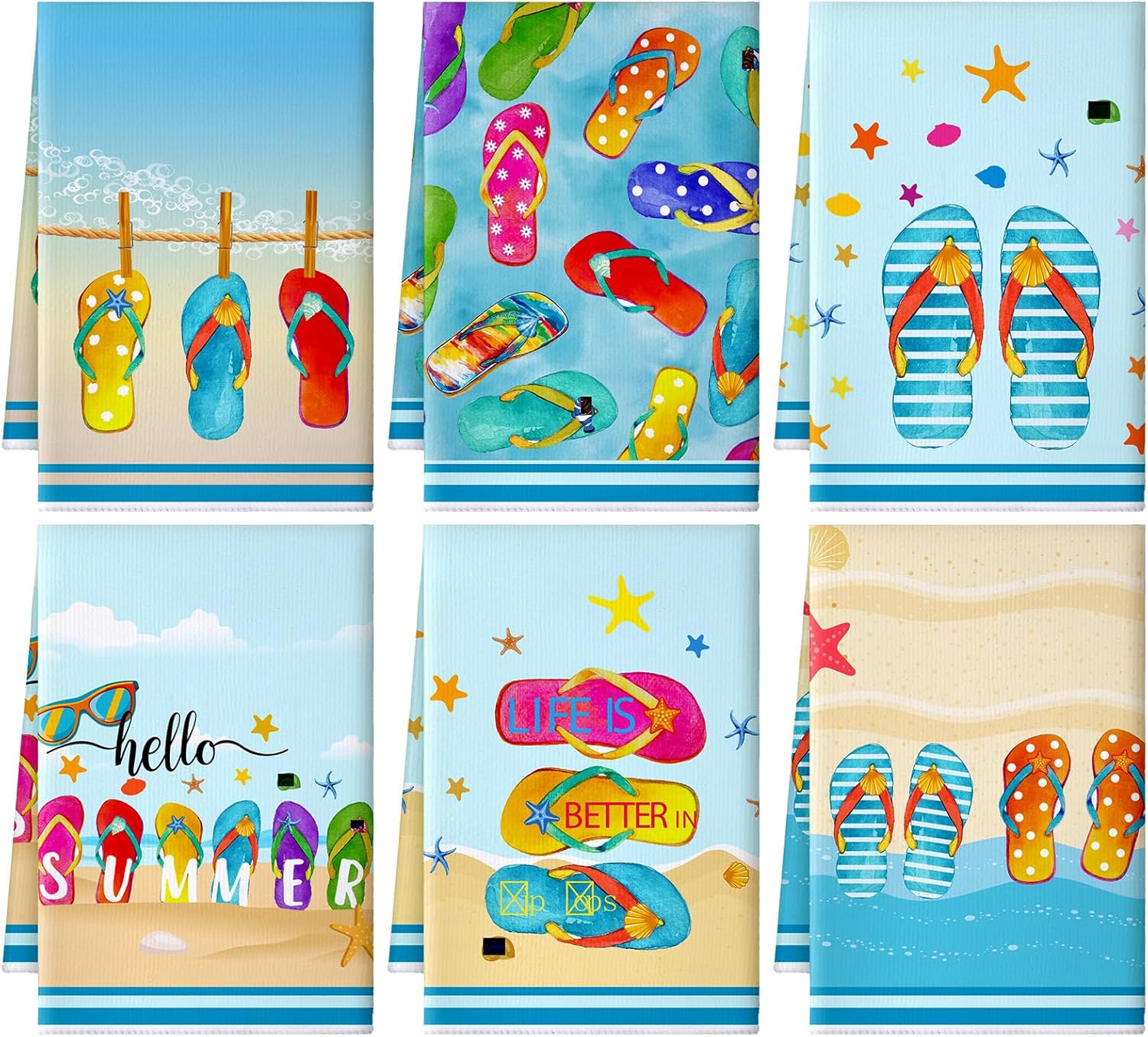 Amazon.com: Preboun 6 Pcs Flip Flops Decorative Kitchen Towels Summer ...