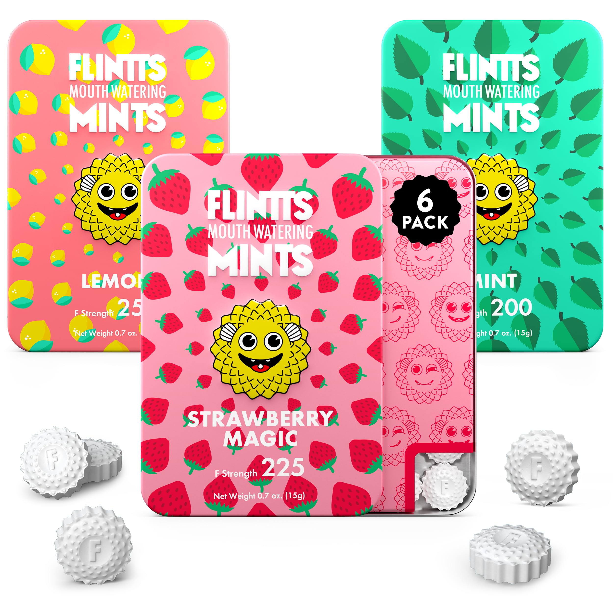 Amazon.com : Flintts Mints 2x After Party Pack (2x Mint, 2x Strawberry Magic, 2x Lemon) - Sugar ...