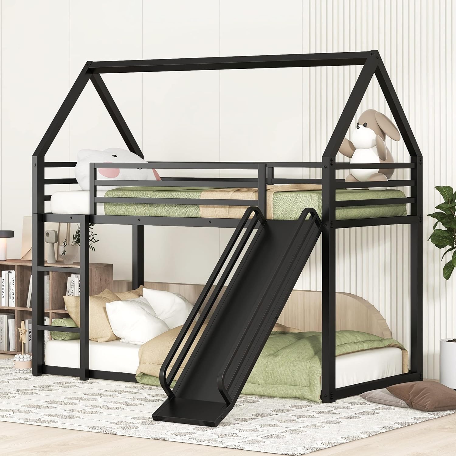 Amazon.com: Bellemave House Bunk Bed with Slide and Ladder, Twin Over ...