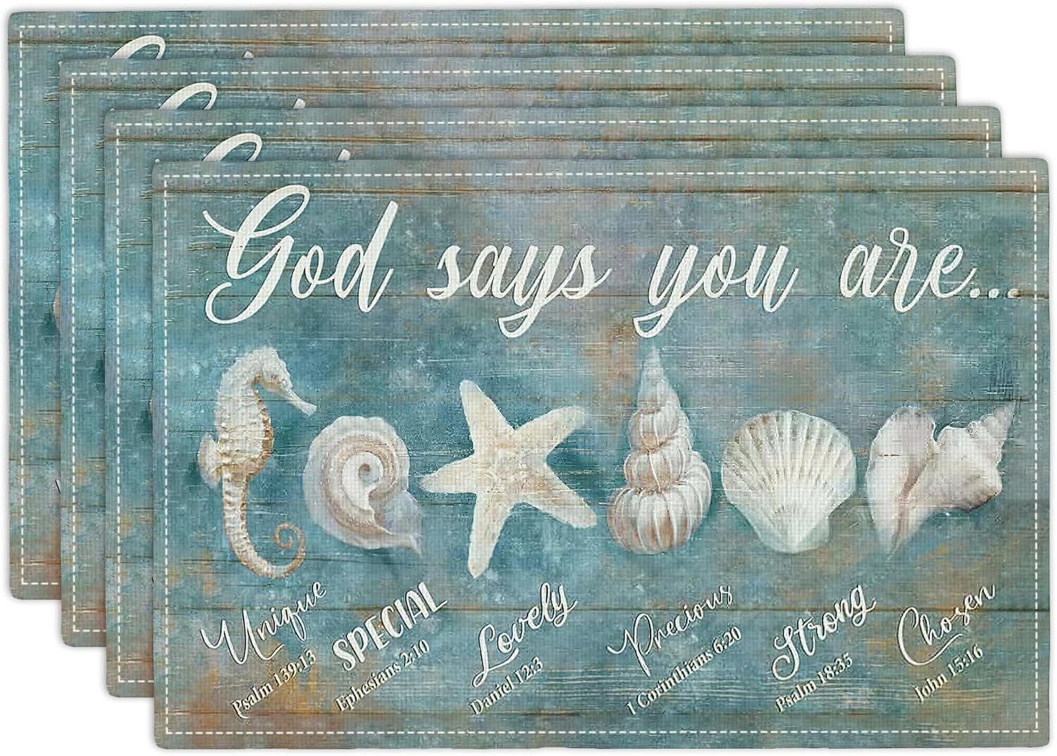 Amazon.com: Nautical Seashell Placemats Set of 4, Ocean Coastal Place ...