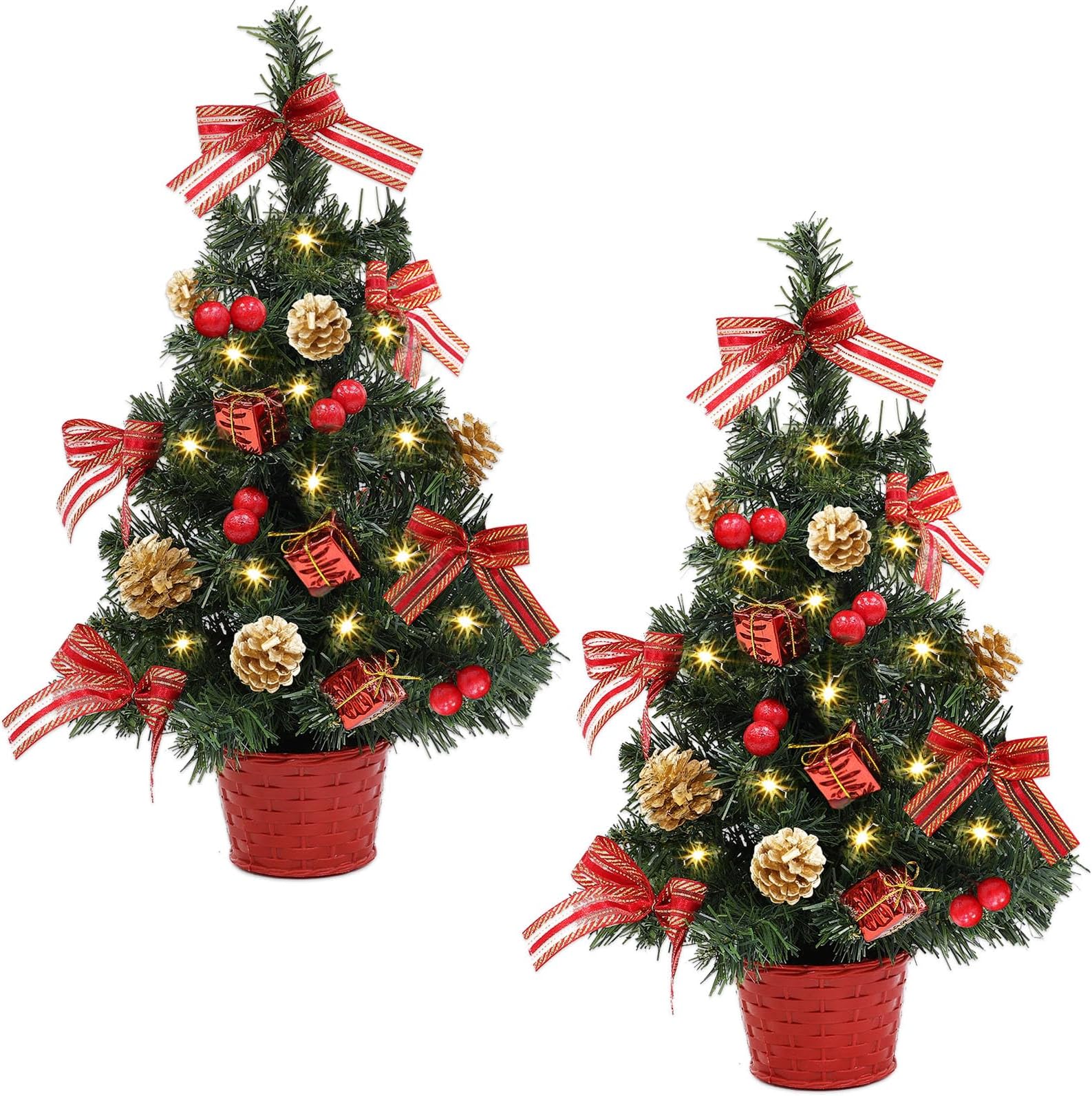 Amazon.com: Yuefunny Set of 2 Lighted Christmas Tree Table Decoration ...