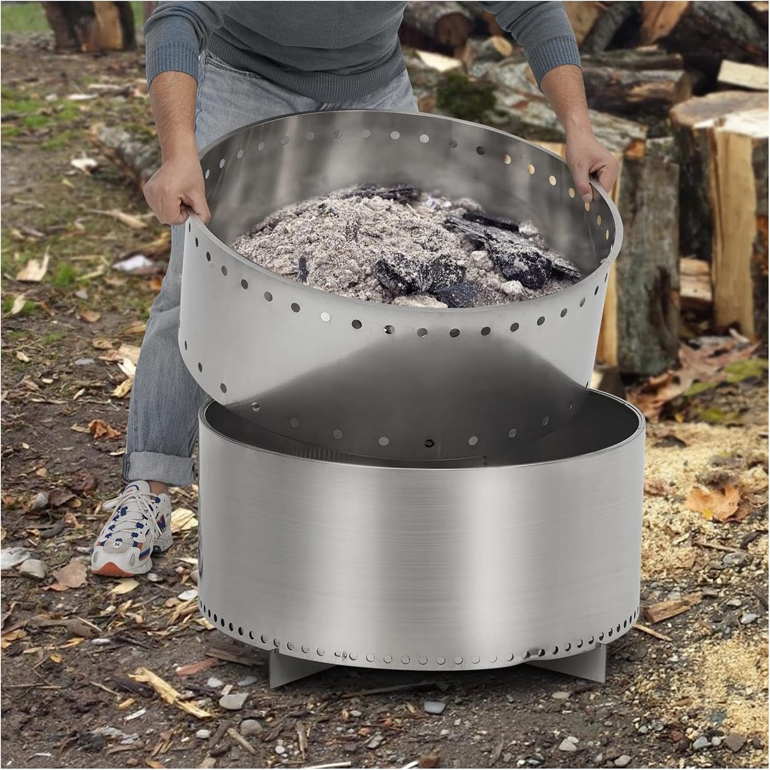 Amazon.com : 27" Portable Stainless Steel Smokeless Fire Pit with ...