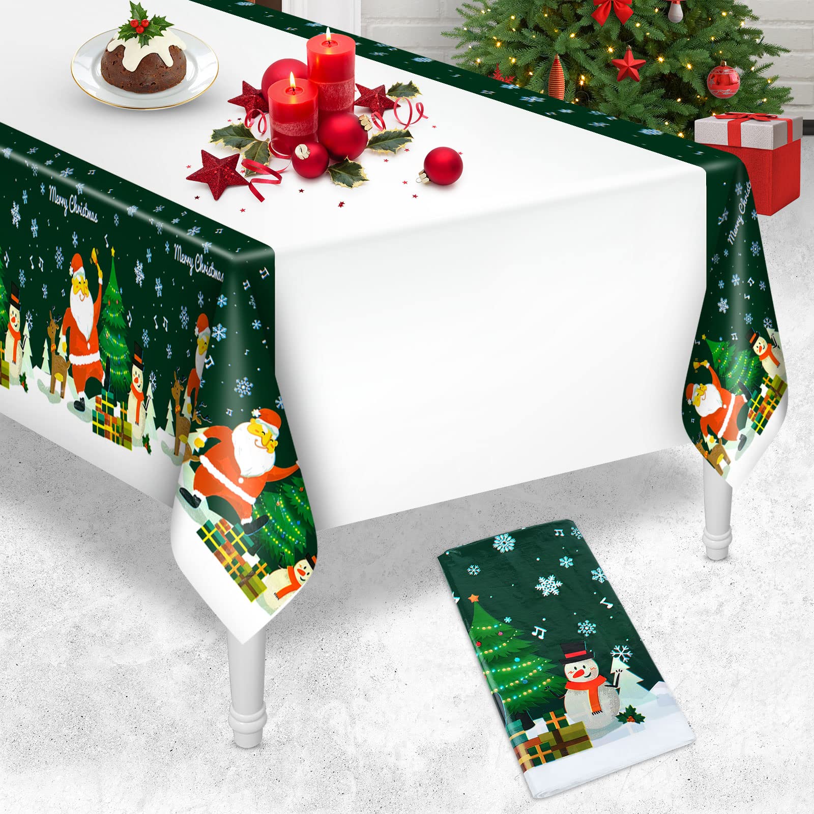 ELECLAND Christmas Tablecloth Plastic Green Christmas Table Cover ...