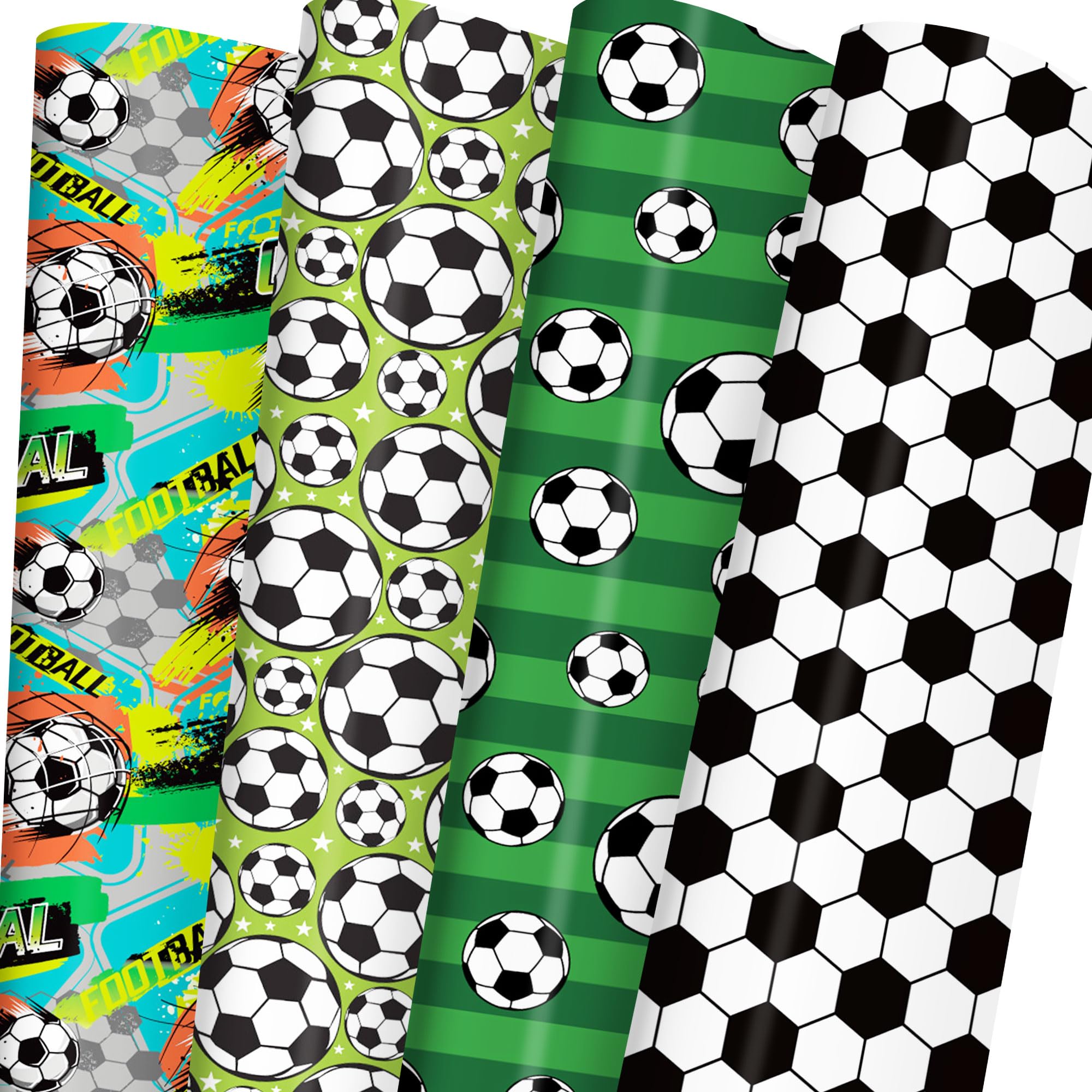 Amazon.com: WAPLIGHAL Soccer Wrapping Paper for Boys Kids - Black and ...