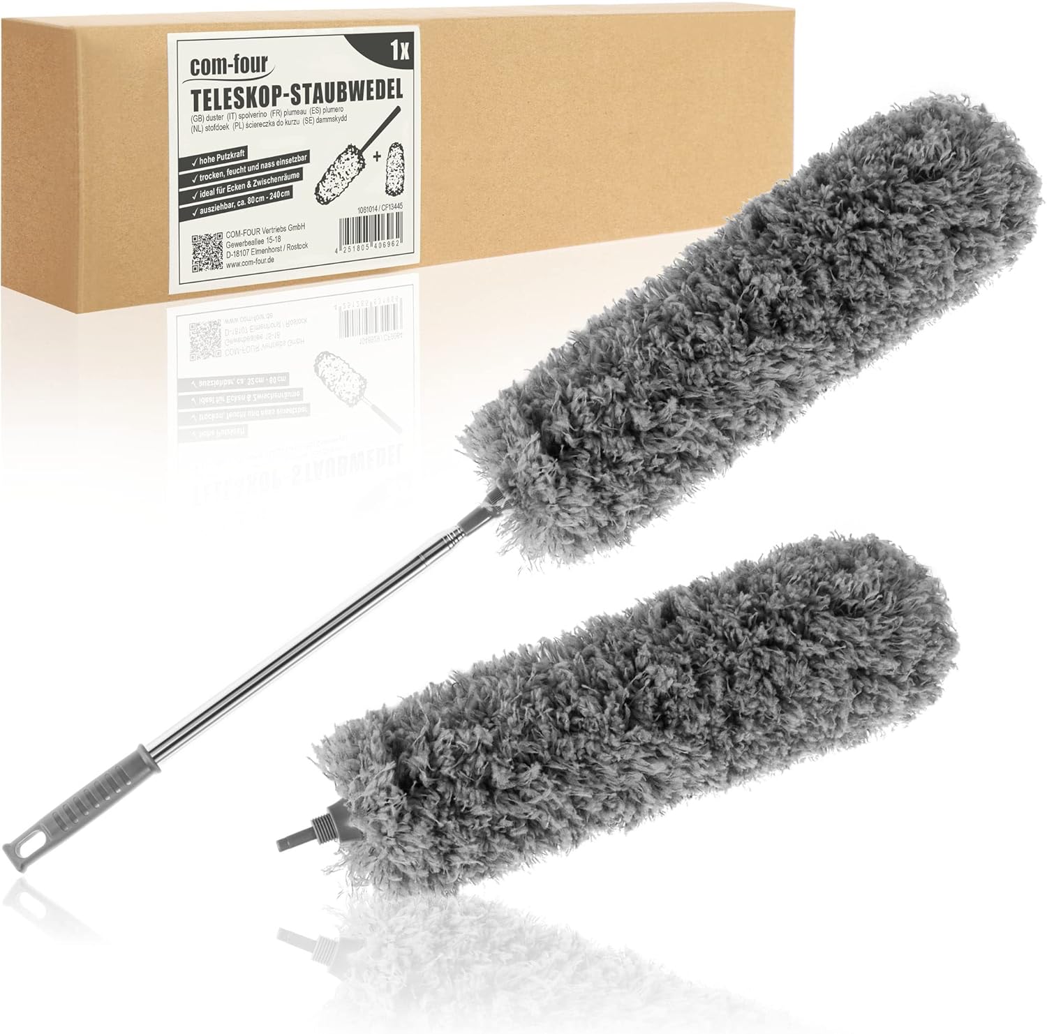 COM-FOUR® 1x feather duster with telescopic handle and replacement head ...