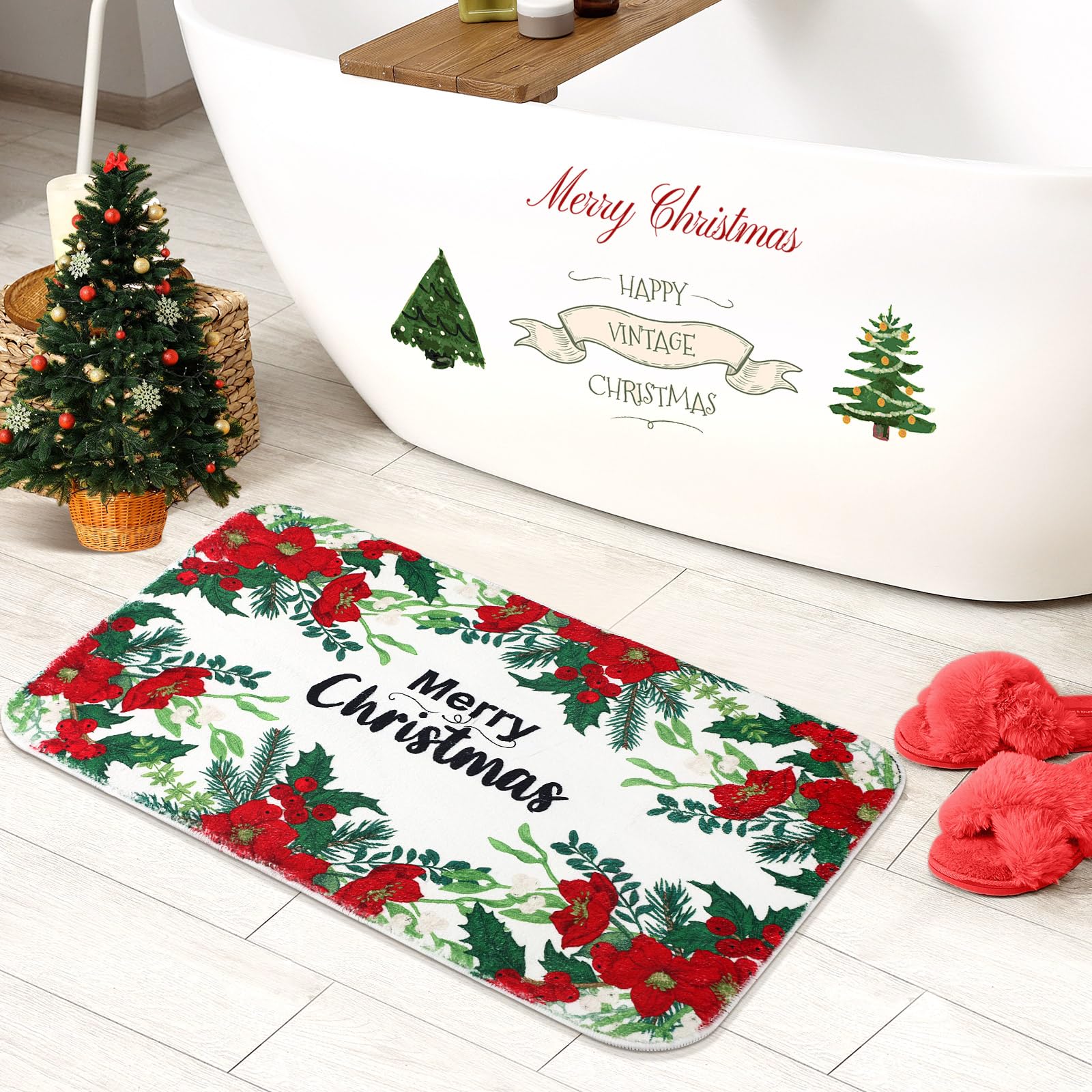 Amazon.com: Tinideya Poinsettia Christmas Bathroom Rugs 19.7 x 31.5 ...