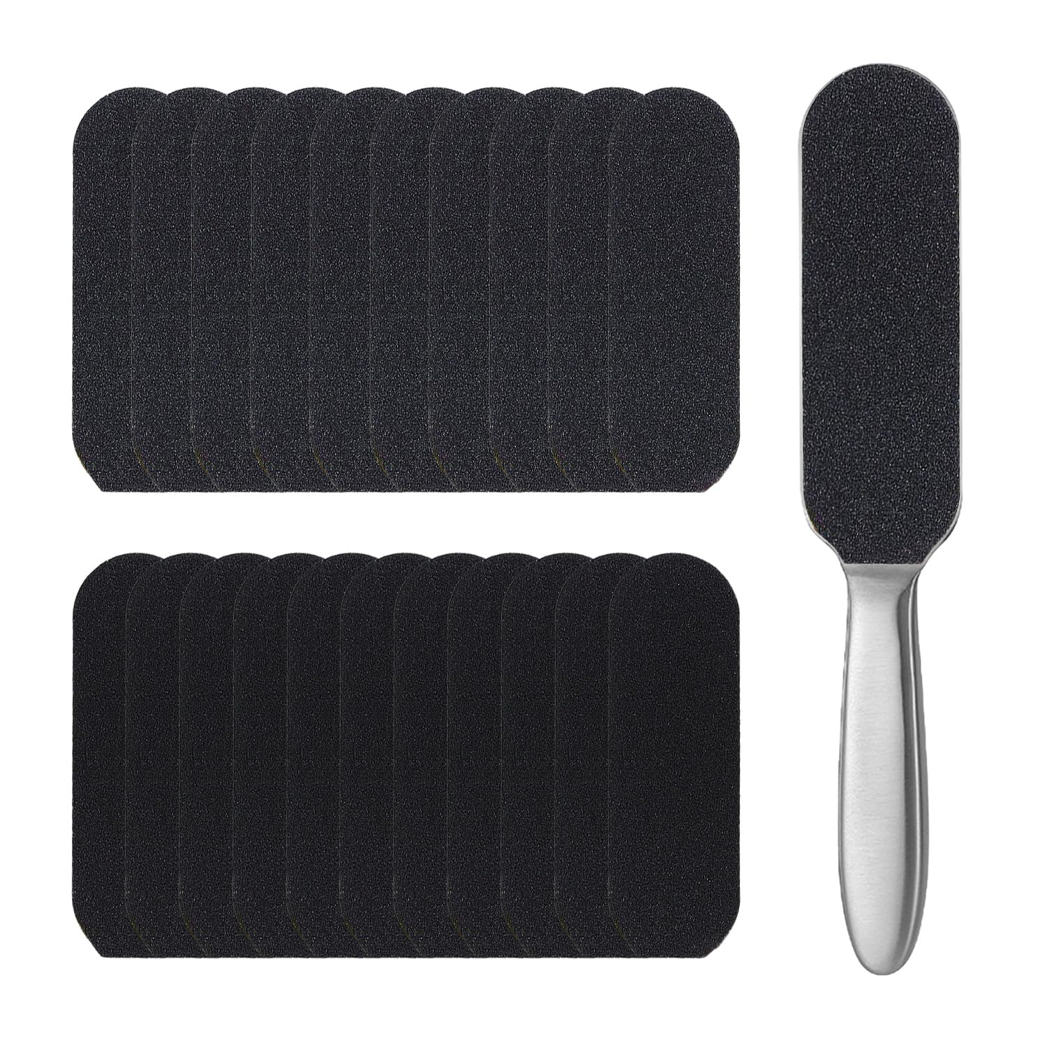 SYEYCW 1 Pcs Stainless Steel Handle, 20 Pcs Foot File Coarse Fine Grit ...