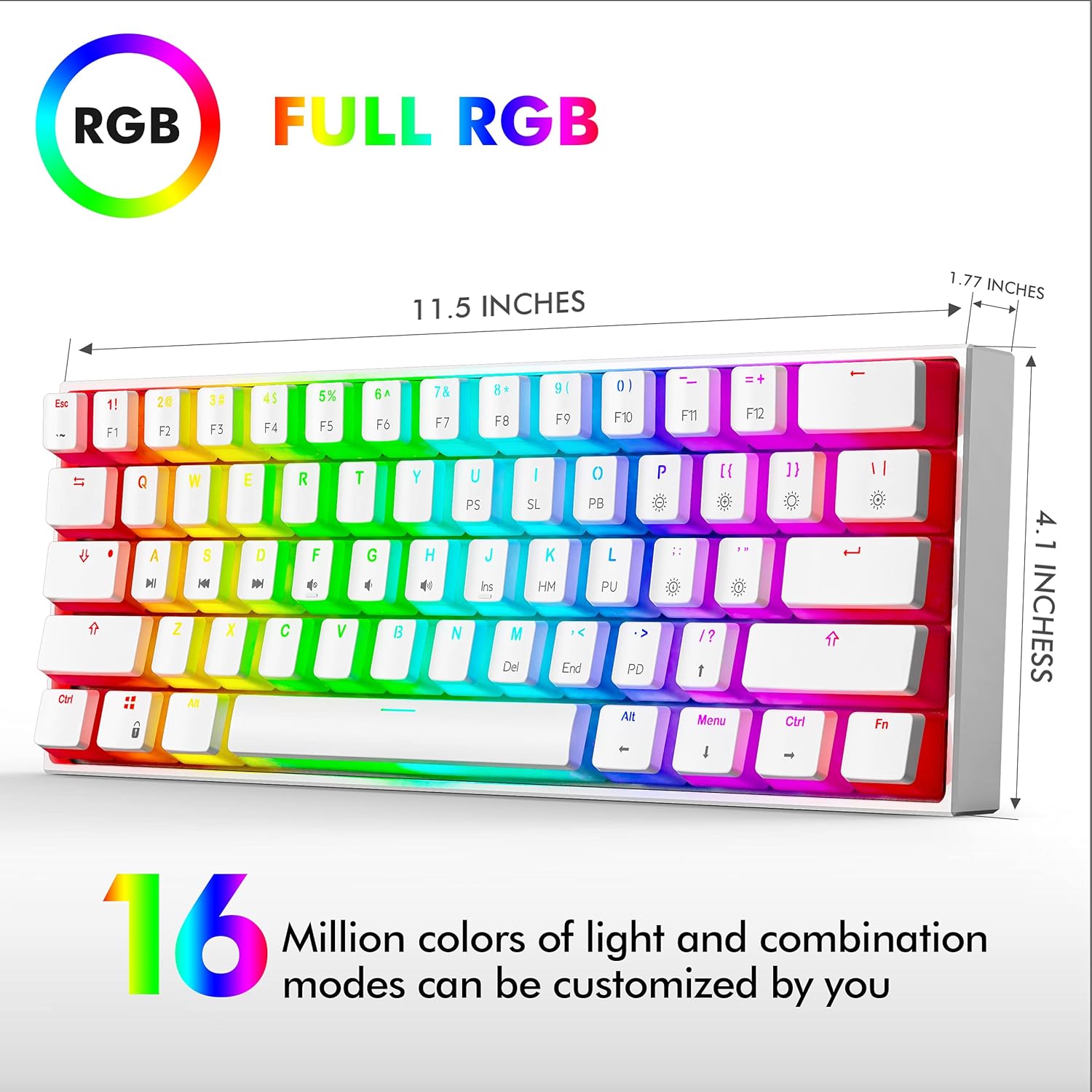 Buy Ractous RTK61 60% Mechanical Gaming Keyboard RGB Backlit PBT ...