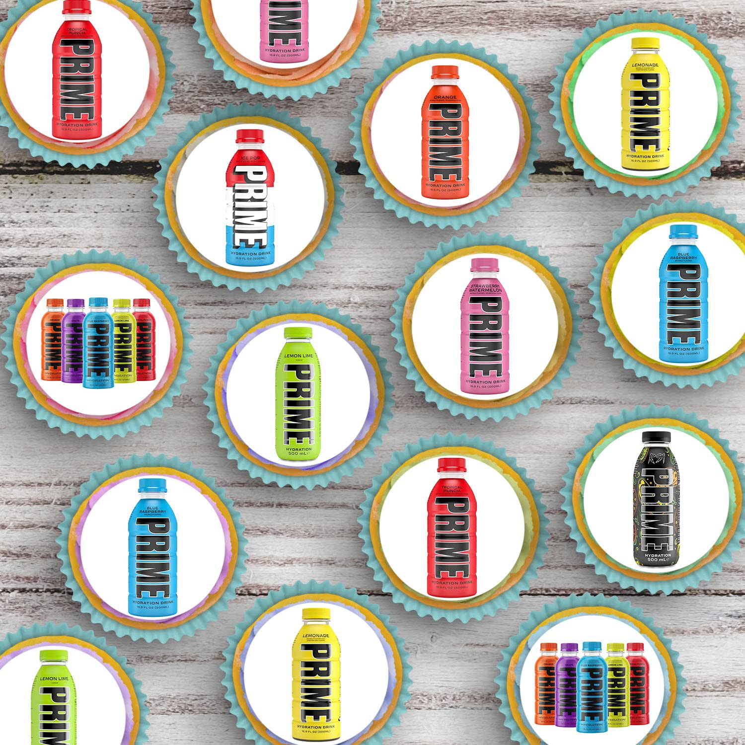 Buy 15 Prime Energy Drink Pre-Cut Edible Wafer Paper Cupcake Topper ...