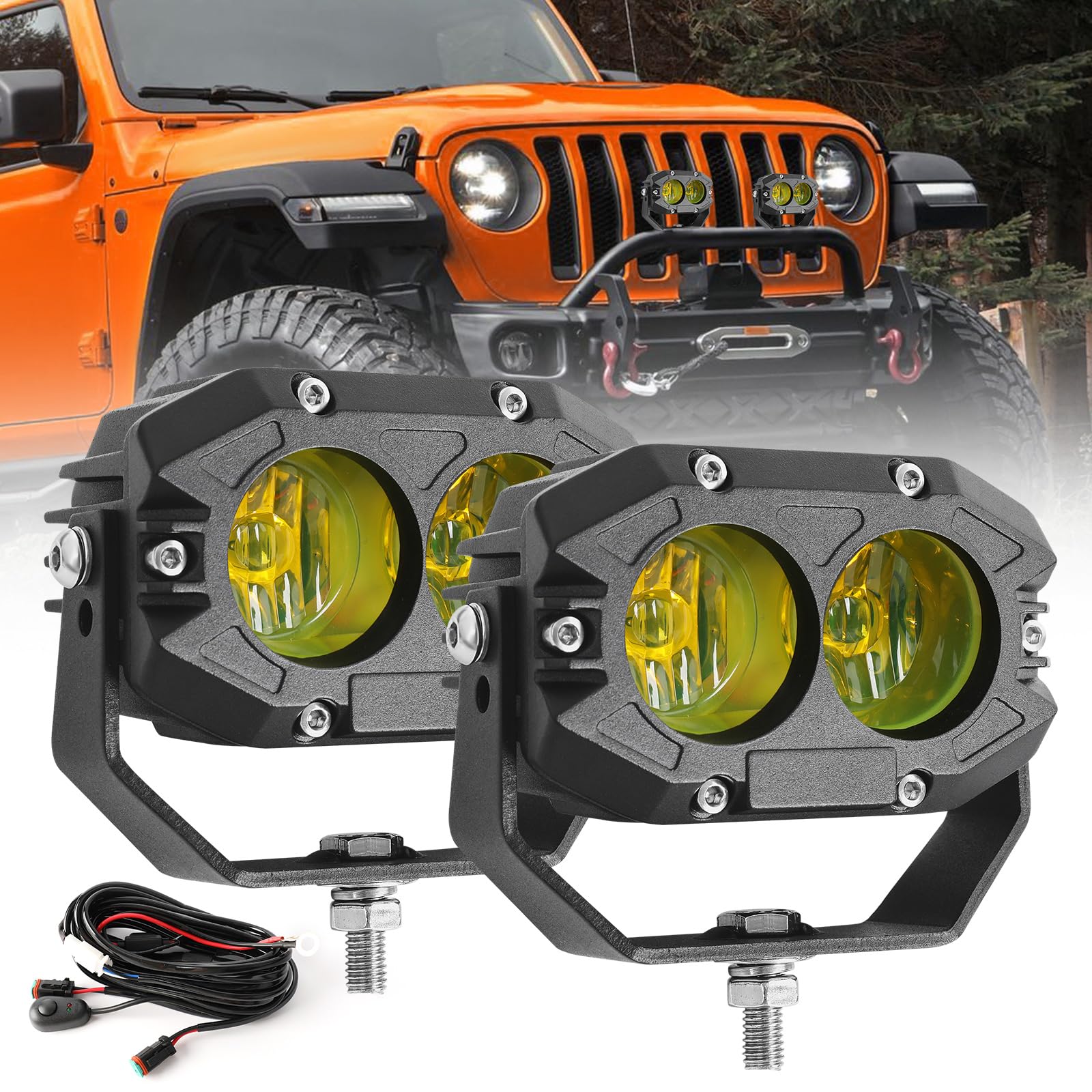 Snapklik.com : BraveWAY 4 Inch 80W Amber Fog Lights, Yellow LED Pods ...