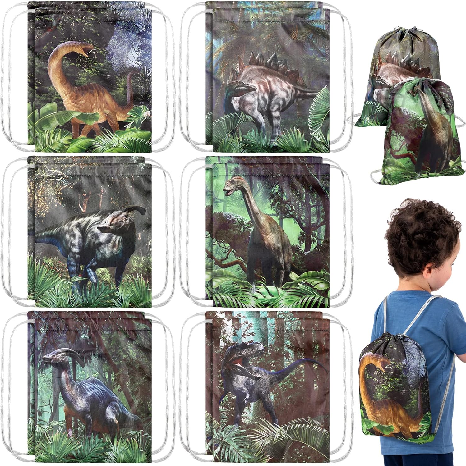 Amazon.com: 12 Pcs Dinosaur Party Favors Bags Dinosaur Drawstring Gift ...