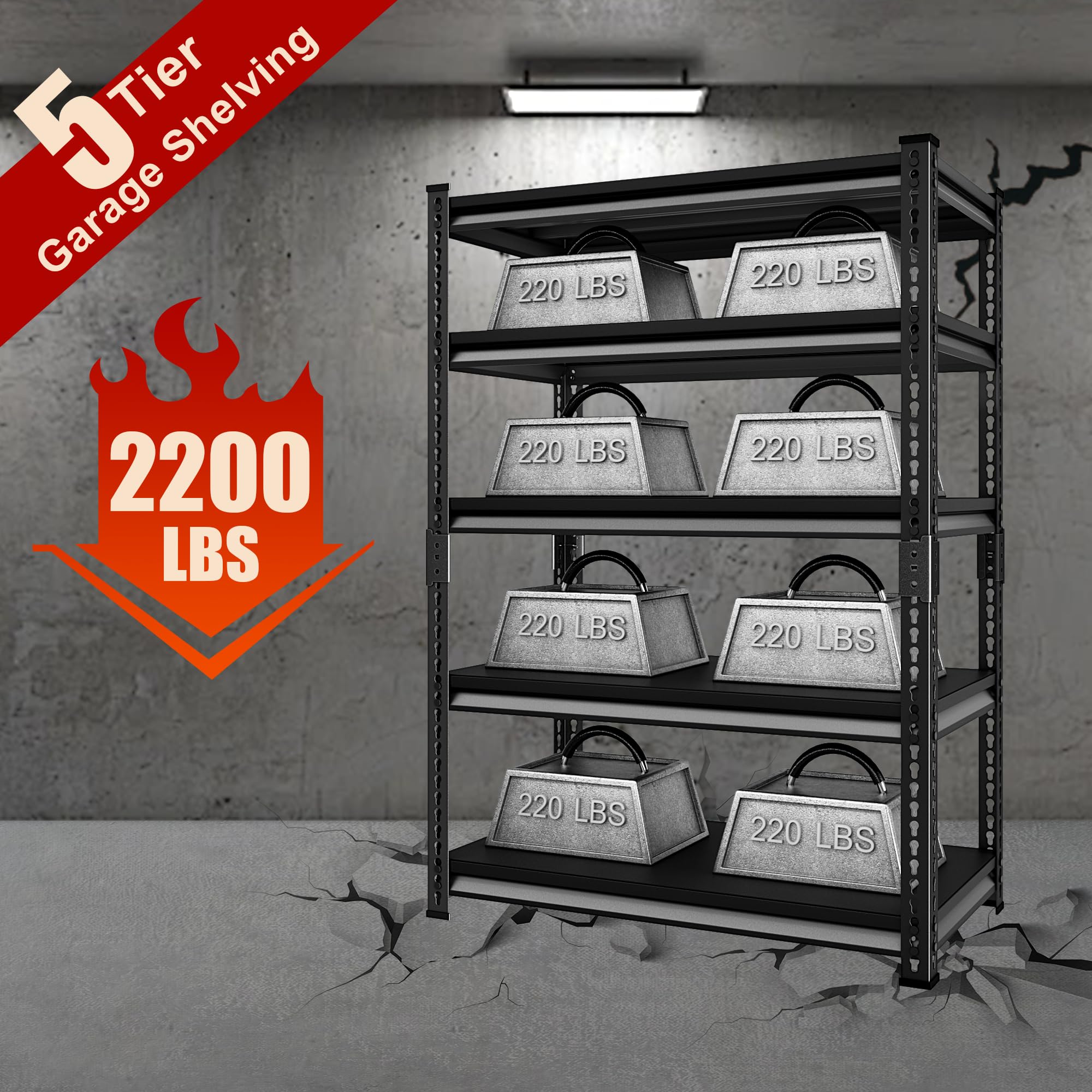 40" W Garage Shelving Heavy Duty, 2200 Lbs Loads Garage Storage Shelves ...