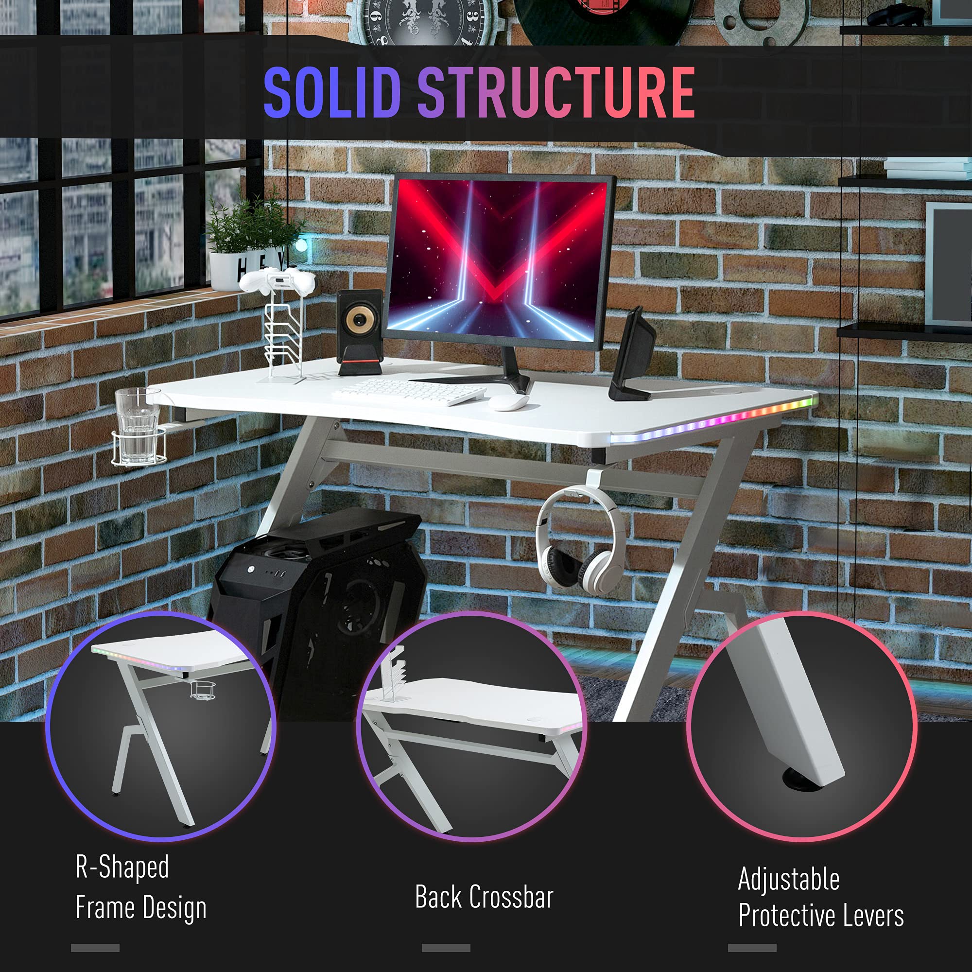 HOMCOM Gaming Desk Racing Style Home Office Ergonomic Computer Table ...